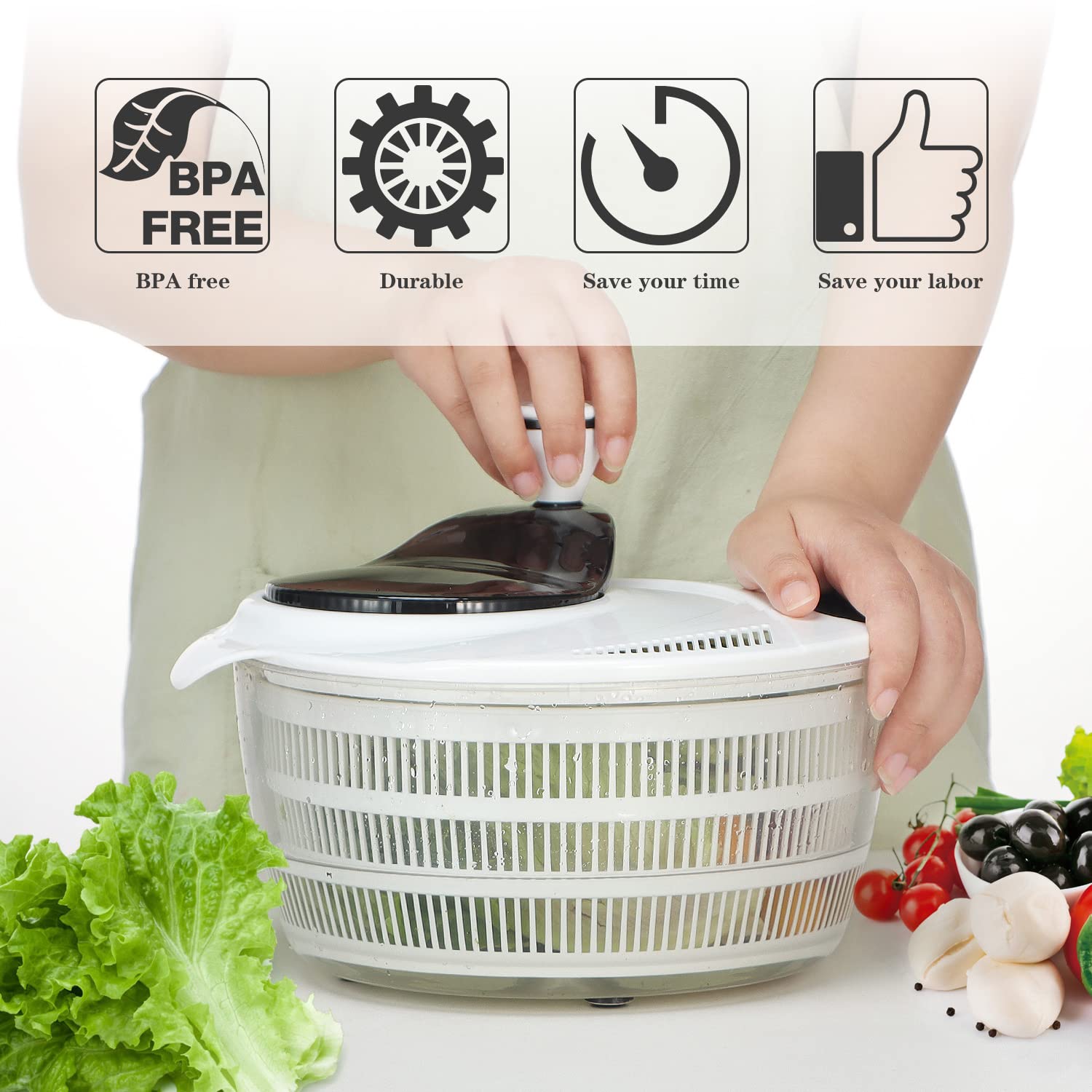 Snapklik.com : Ourokhome Salad Spinner Lettuce Dryer, Rotary Veggie Washer