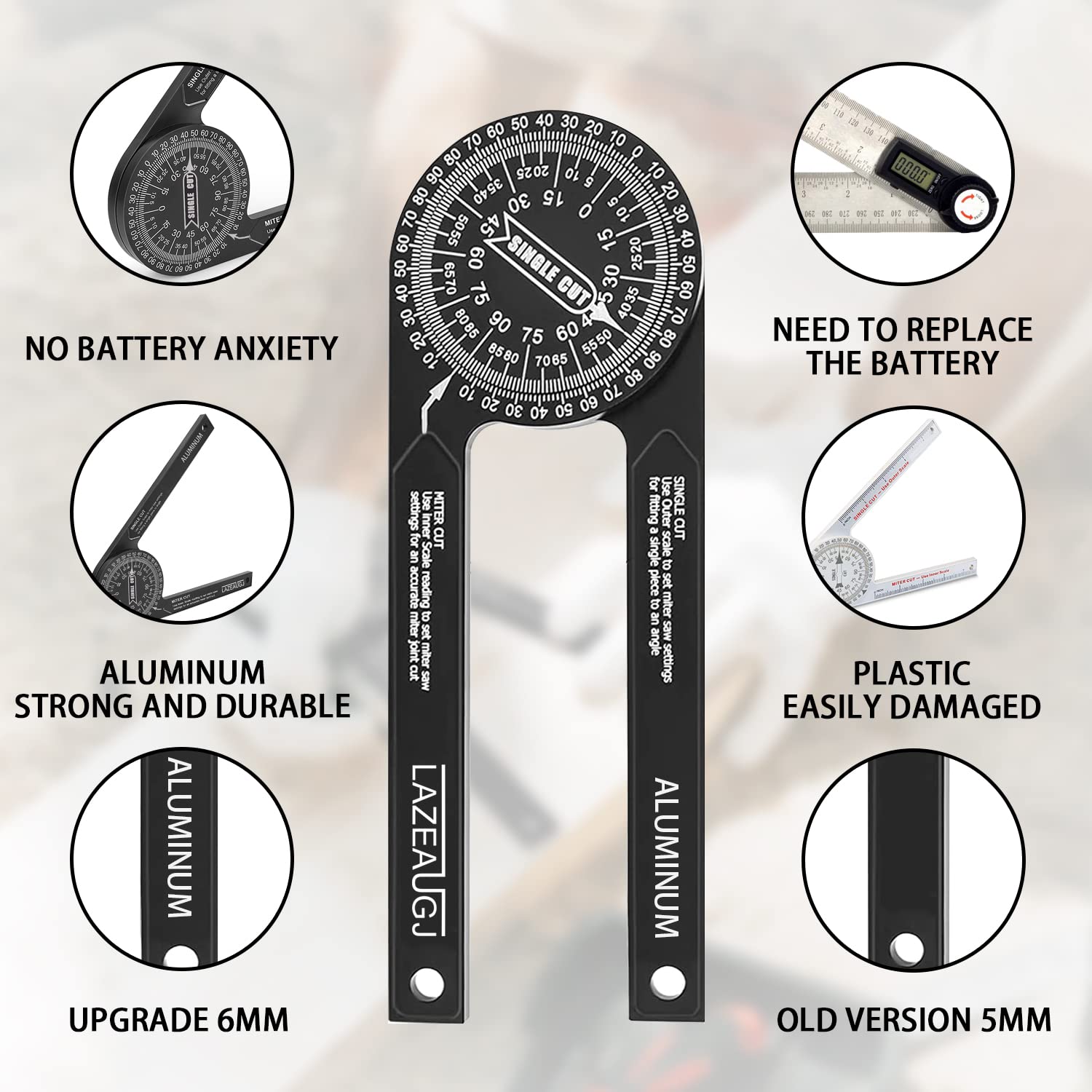 Snapklik.com : LAZEAUGJ Miter Saw Protractor, 7"Aluminum Precision ...