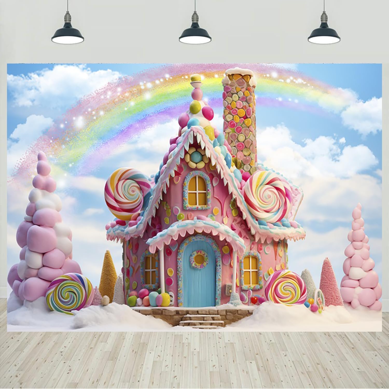 Amazon.com : 10x8ft Candyland Backdrop Pink Candy Castle Rainbow Blue ...