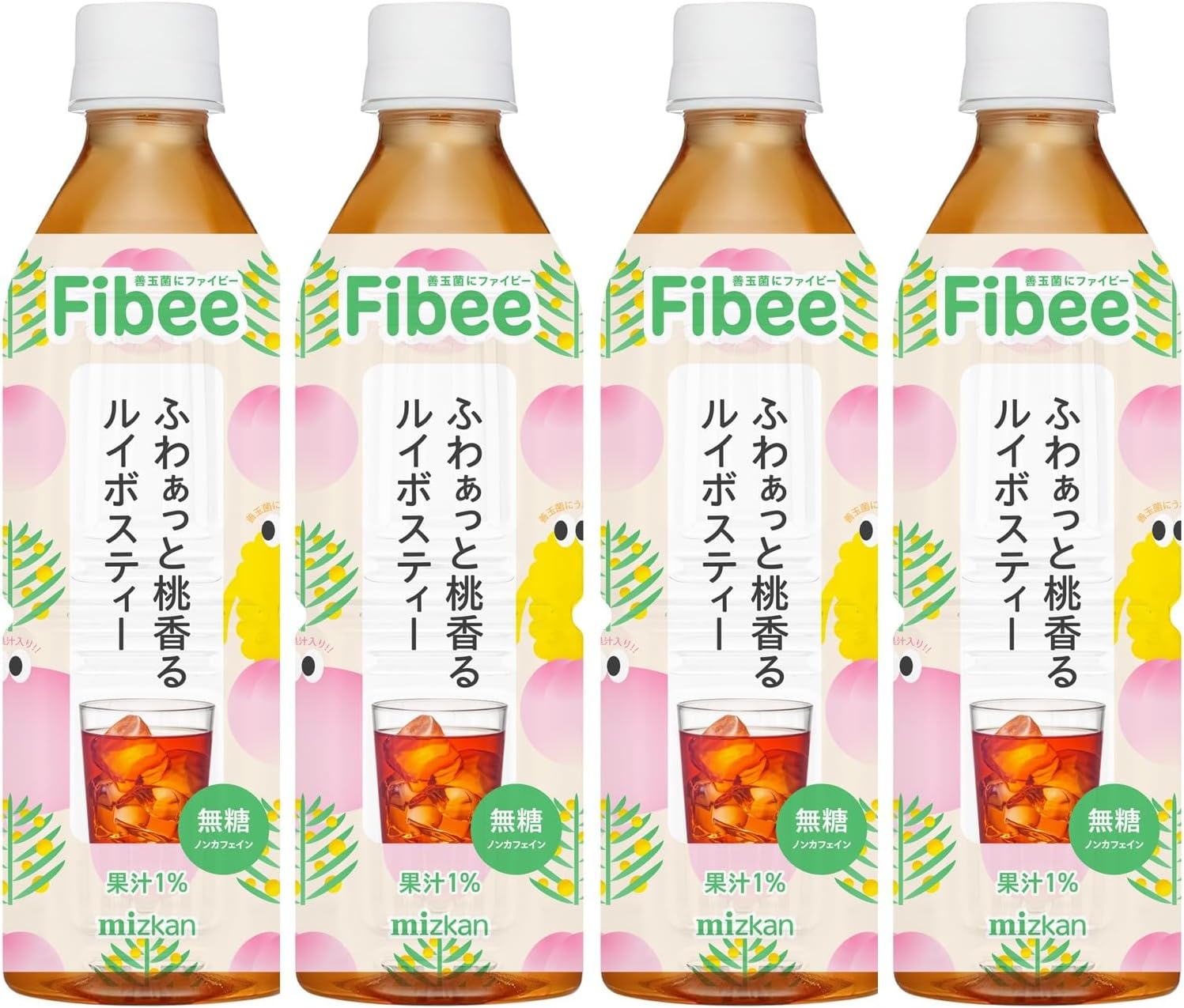 Amazon.co.jp: ミツカン Fibee ふわぁっと桃香る ルイボスティー 500ml×4本 [発酵性食物繊維 無糖 ノンカフェイン] 食物繊維 フレーバーティー カフェインゼロ ...