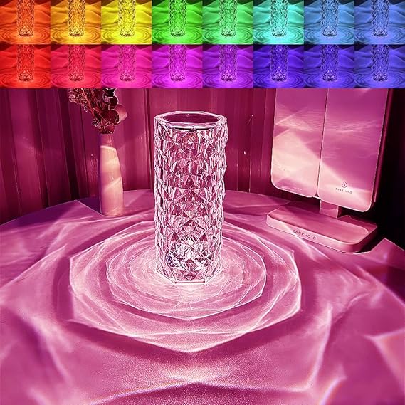 IMQSQIK Crystal Table Lamp,RGB Rose Diamond Touch Lamps,Color Changing ...