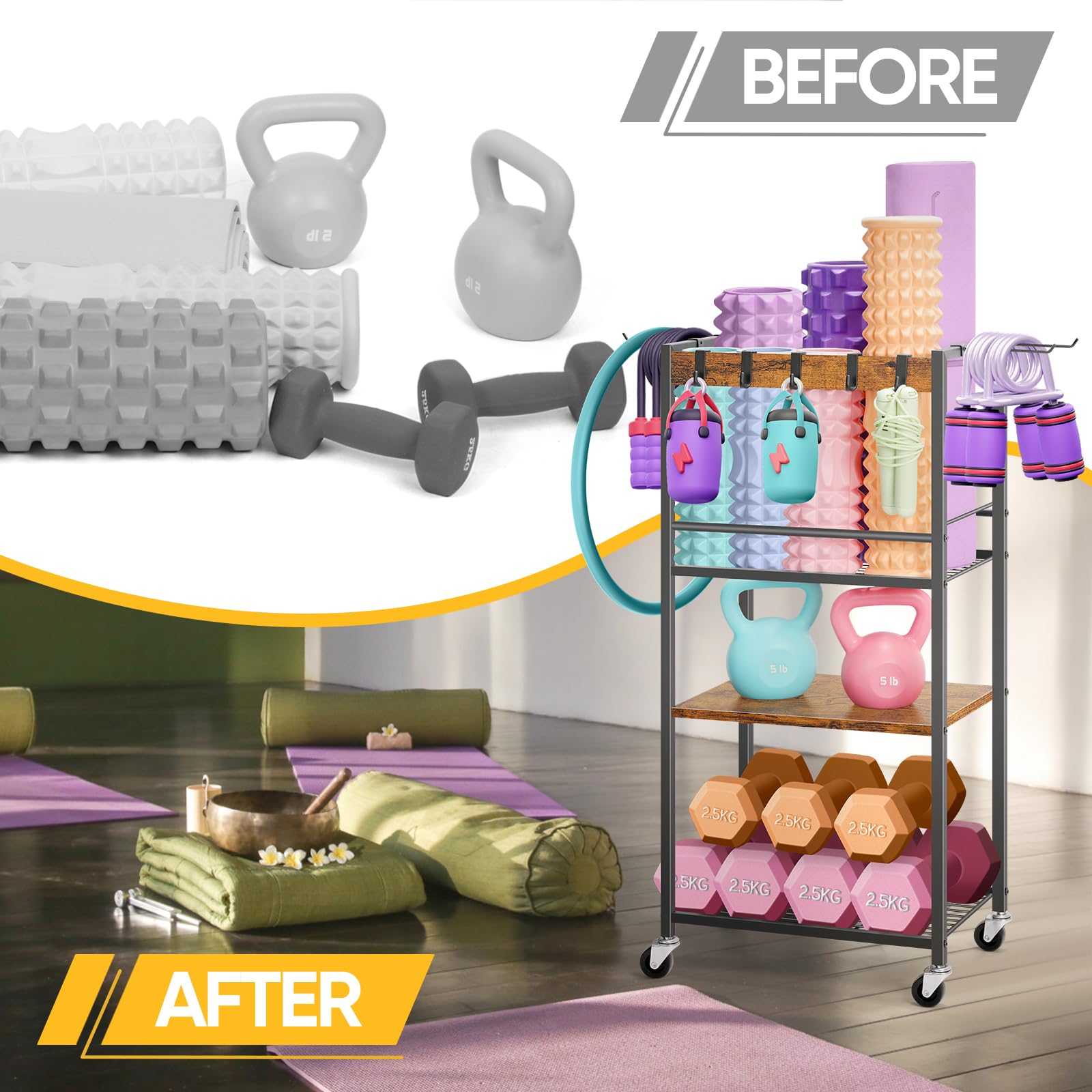 Home Gym Storage Rack, Heavy Duty Yoga Mat Holder Workout Equipment ...