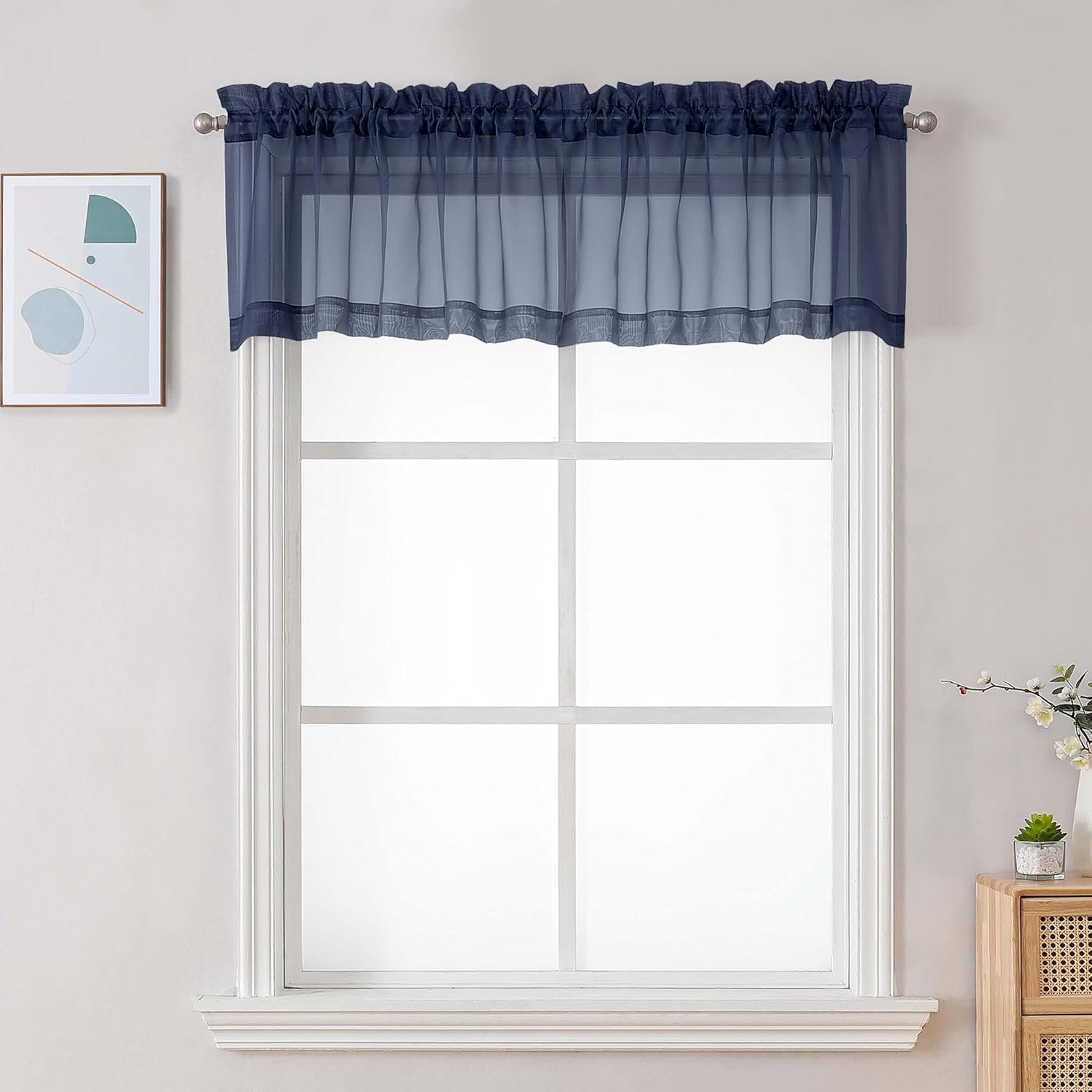 Amazon.com: Chyhomenyc Navy Blue Sheer Valances for Windows - Light ...