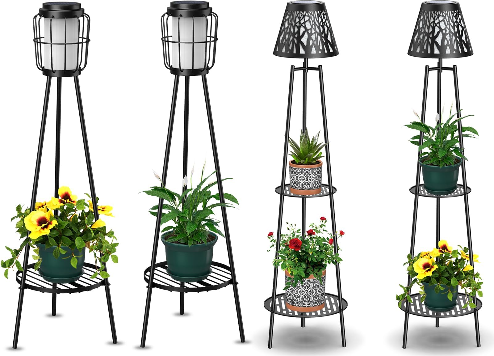 VISFLAIR Metal Solar Floor Lamps Outdoor with Plant Stand, 4 Pack ...
