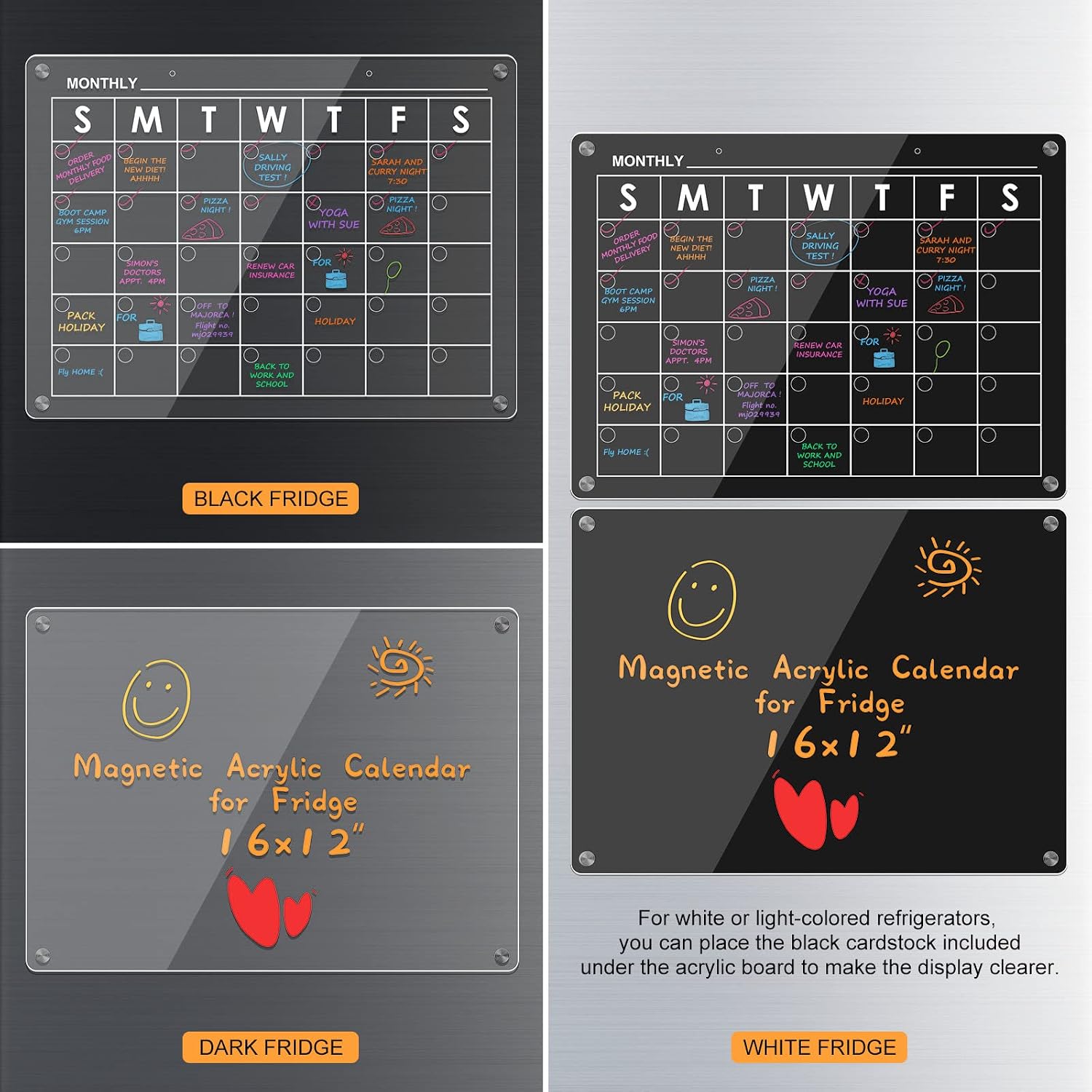 Calendario magnético acrílico para refrigerador, juego de 2 calendarios ...