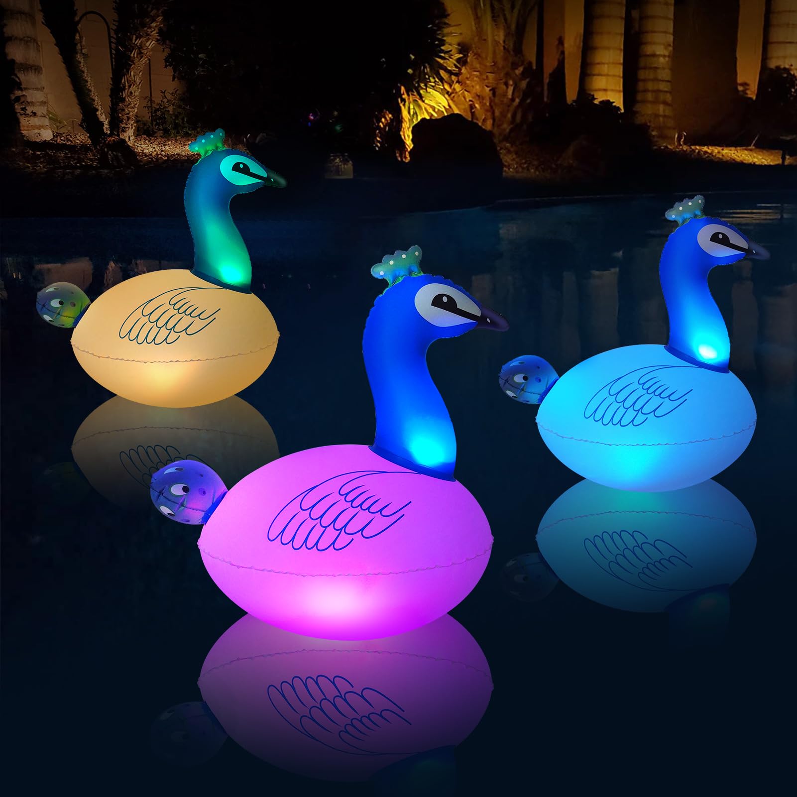 Snapklik.com : Solar Floating Pool Lights, Inflatable Peacock Solar ...