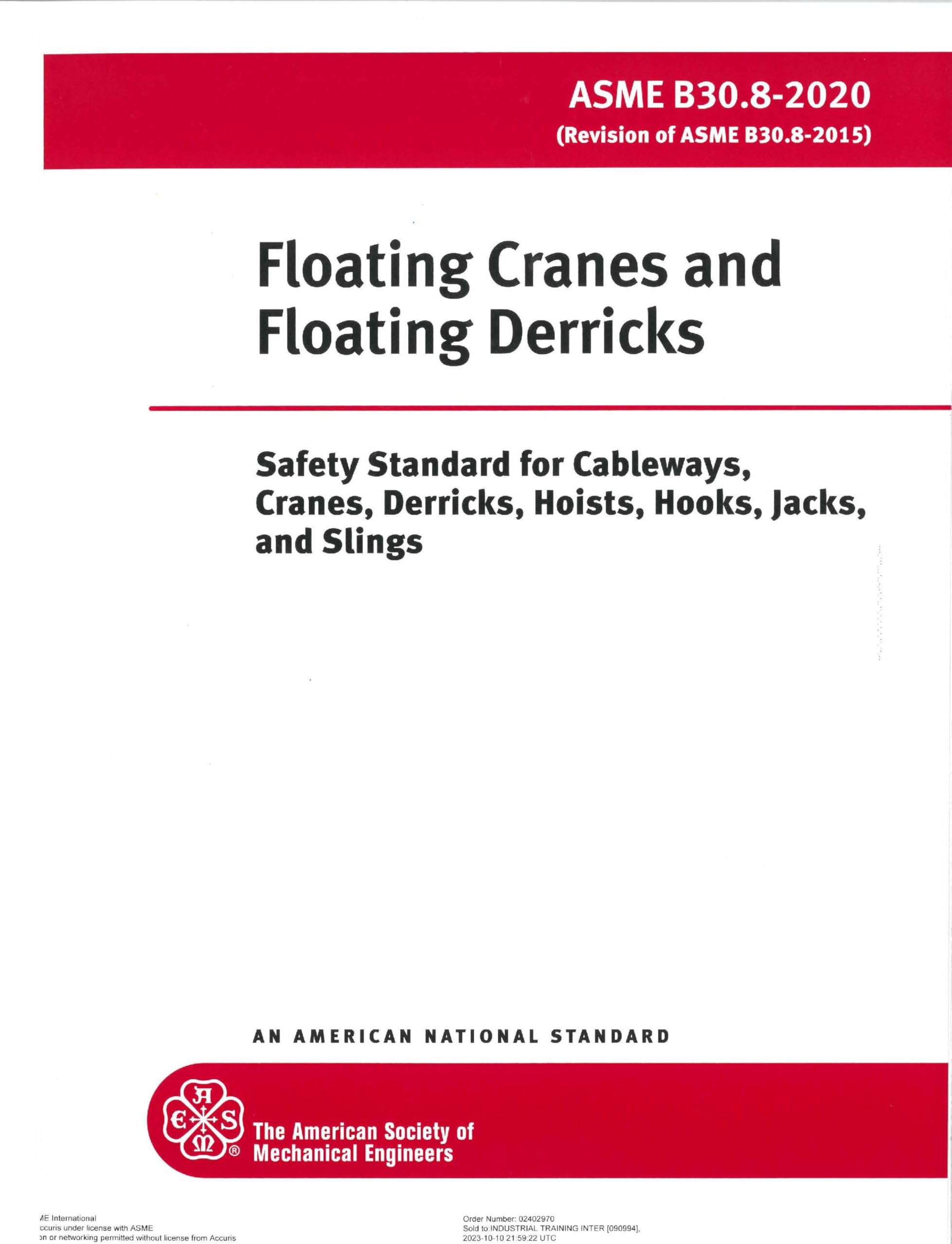 ASME B30.8-2015: Floating Cranes and Floating Derricks -Safety Standard ...