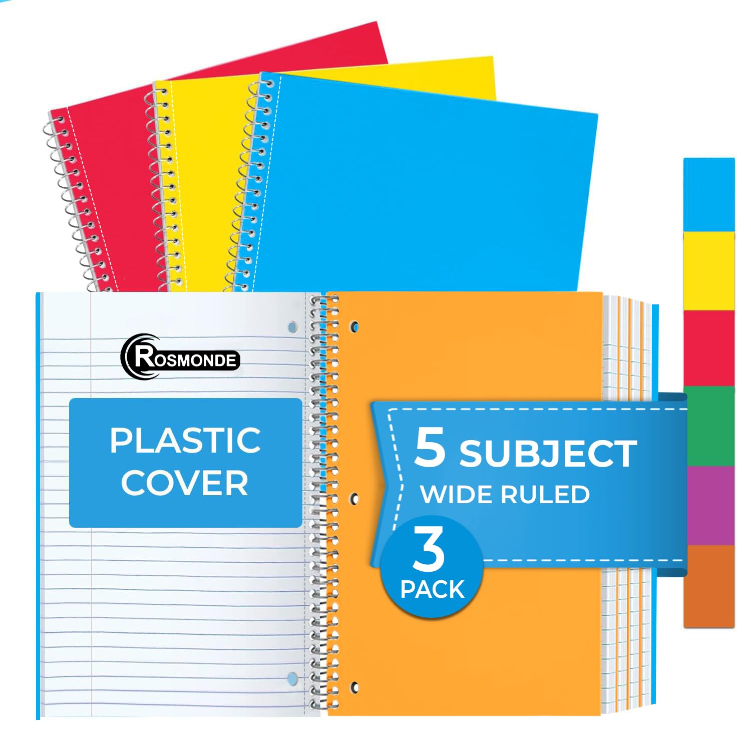 Snapklik.com : Rosmonde 5 Subject Spiral Notebook, 3 Pack, Wide Ruled ...