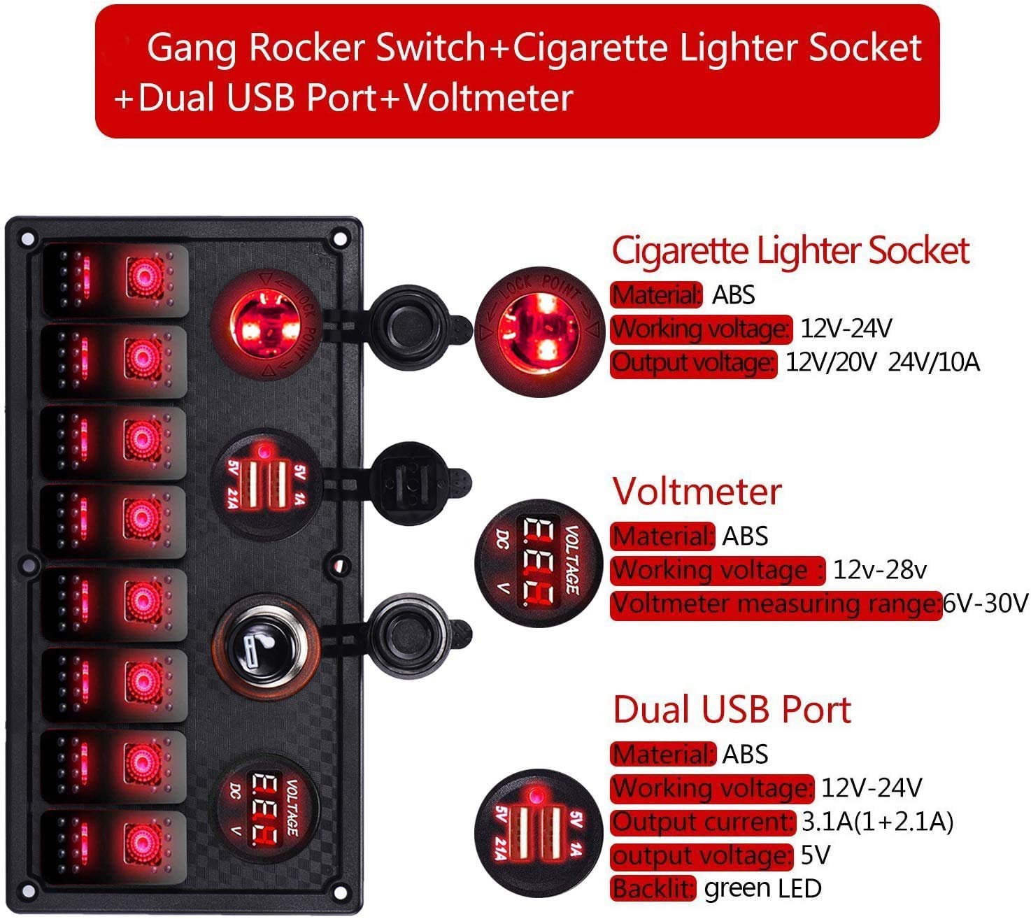 Snapklik.com : MKING 8 Gang Waterproof Marine Boat Rocker Switch Panel