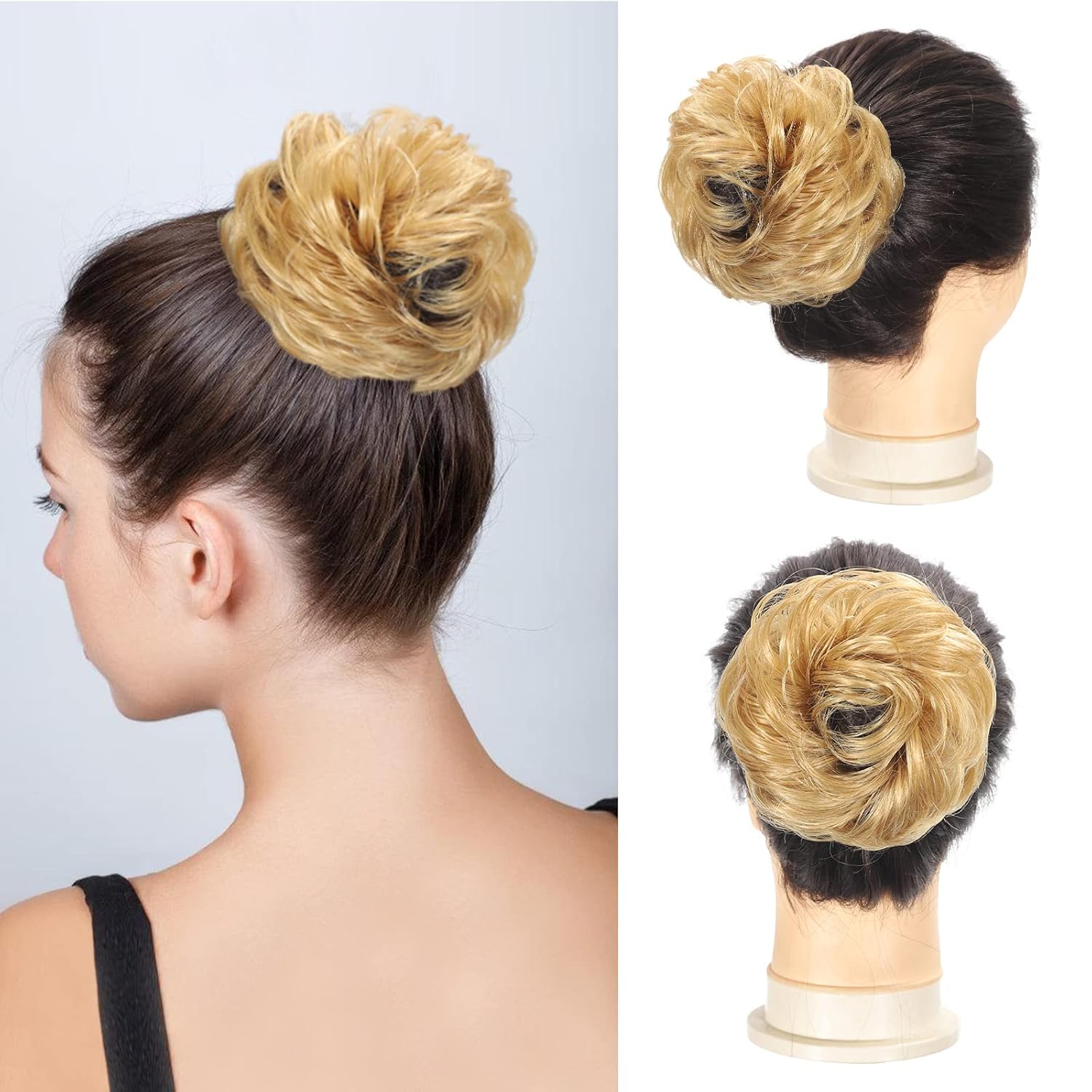 Amazon.com: 35g 100% Real Human Hair Buns Messy Bun Hair Piece Wavy ...