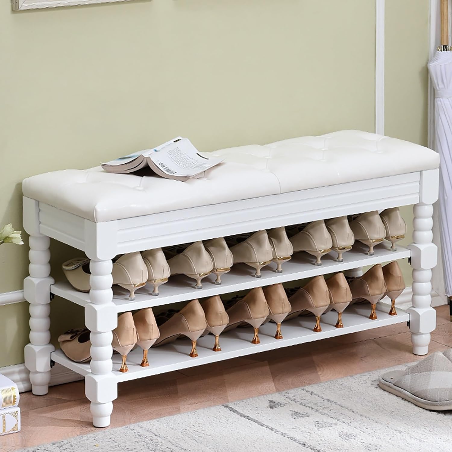 Amazon.com: Shoe Bench with Cushion Wood Shoe Rack Bench with Hidden ...