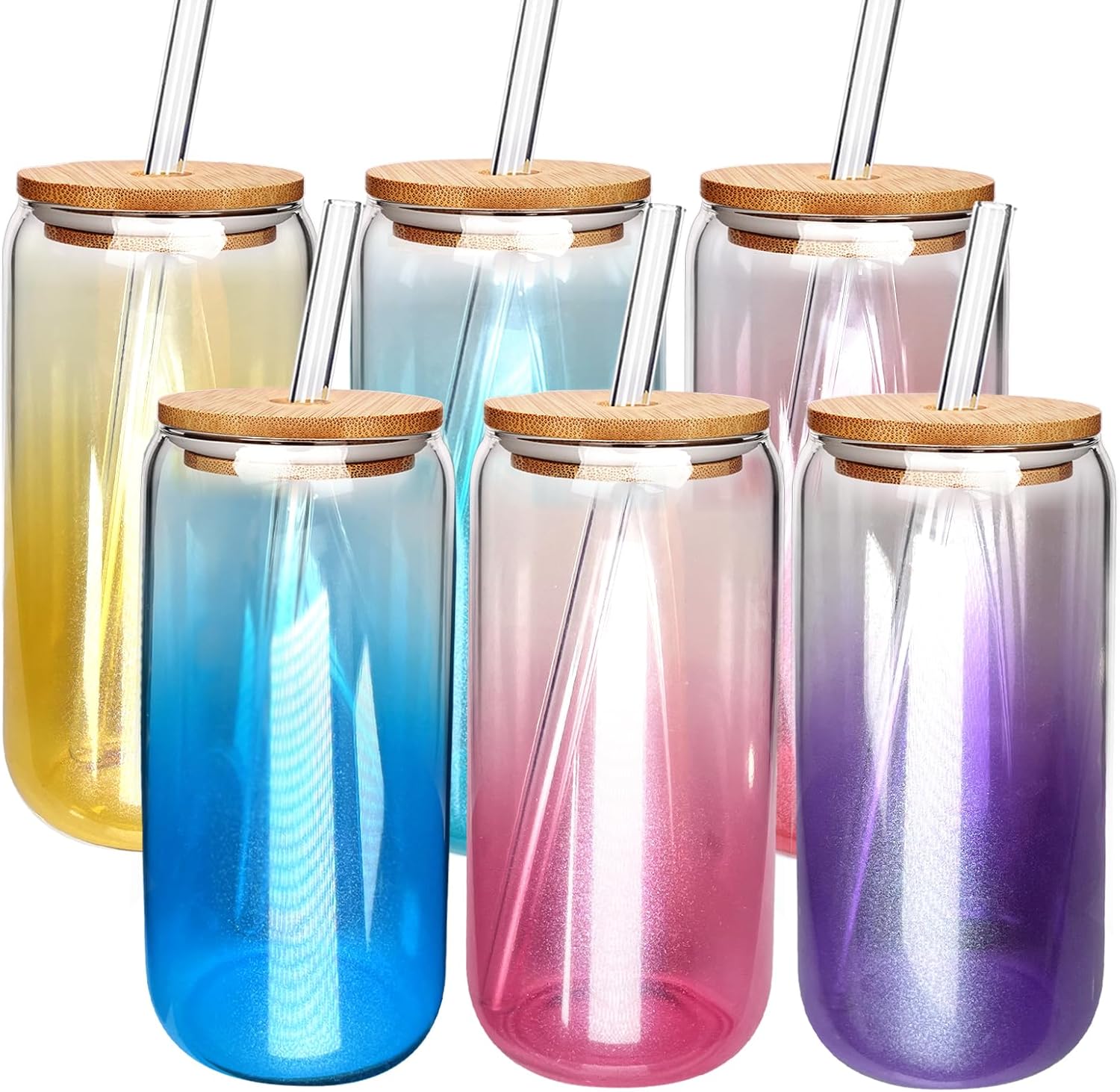 Amazon.com: ANOTION Color Glass Cups with Lids and Straws - 18oz ...