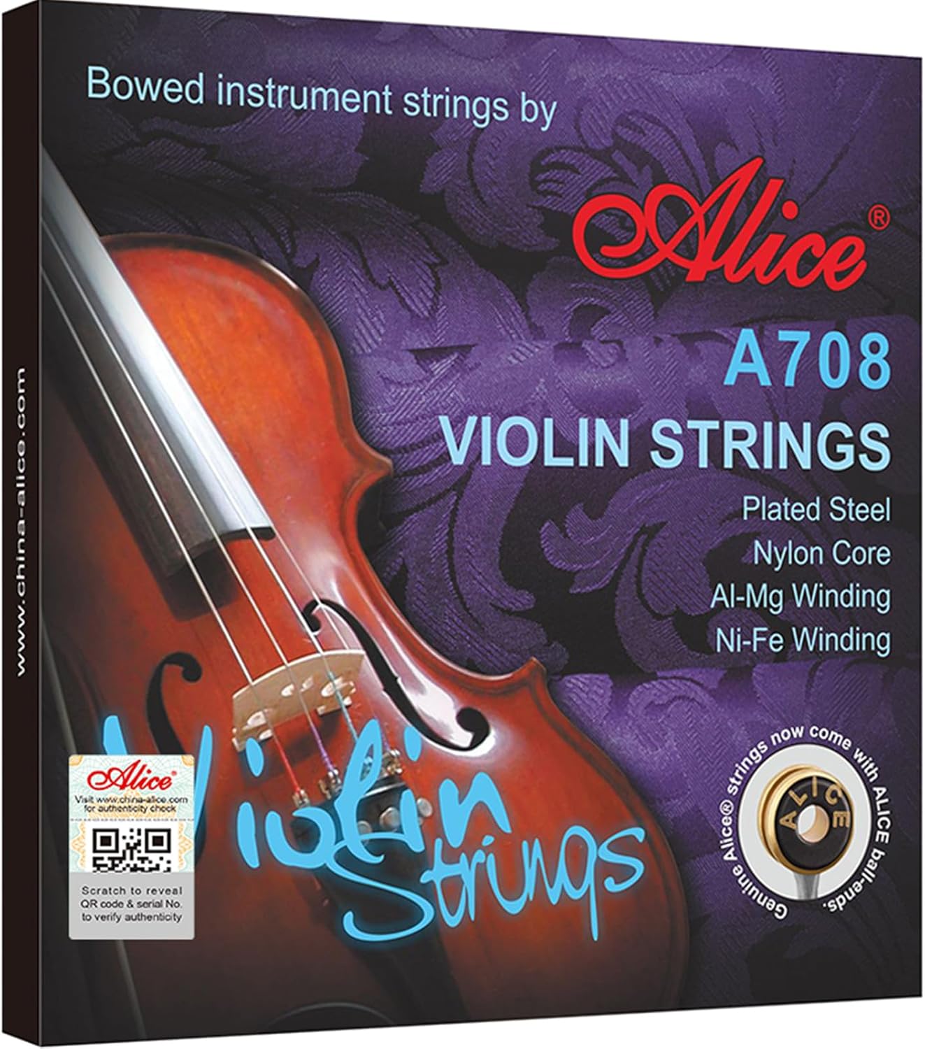 Amazon.com: Violin Strings, Alice 4/4 Violin Strings Full Set Nylon ...