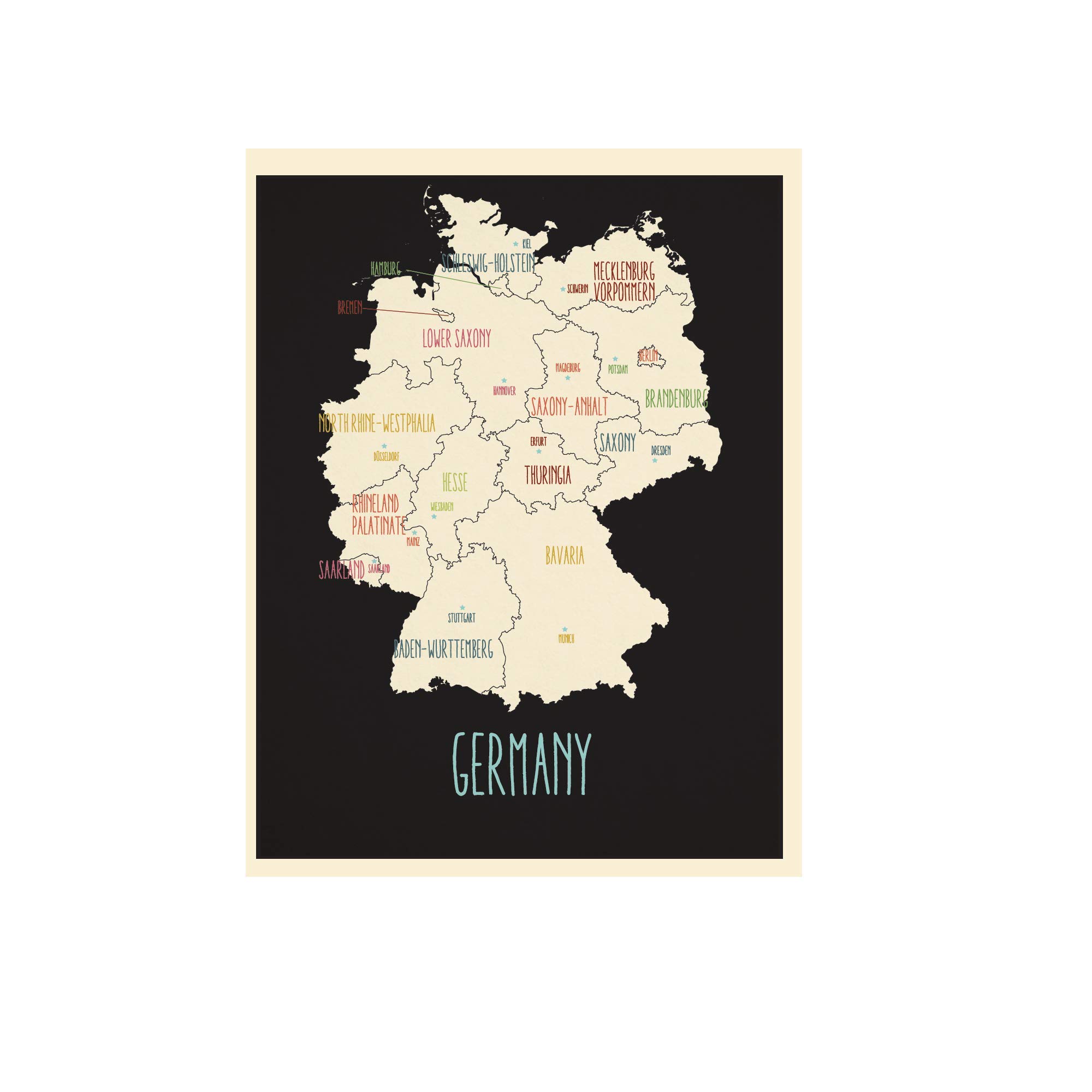 Amazon.com: Map of Germany– Germany Minimalist Map Poster (Black ...