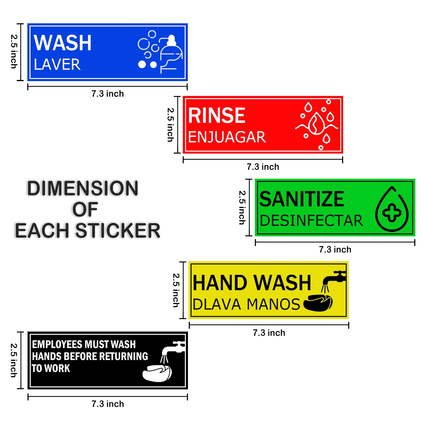 Snapklik.com : 7.3 X 2.5 Inch Wash Rinse Sanitize Sink Labels (10 Pcs ...