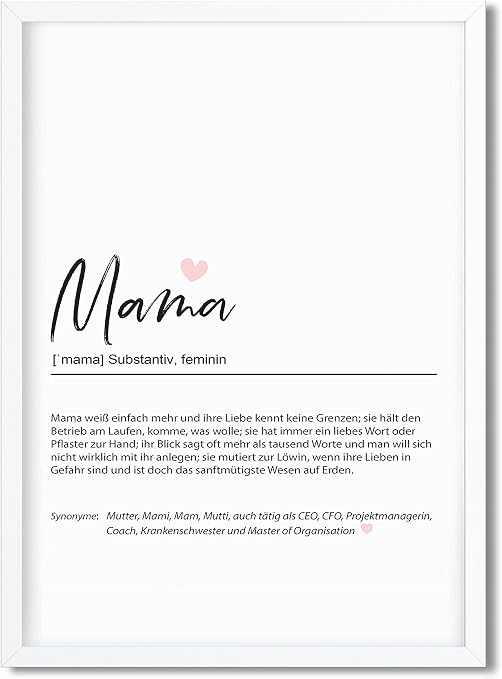 Amazon.de: Urhome Kunstdruck Definition Mama mit Bilderrahmen Weiß in ...