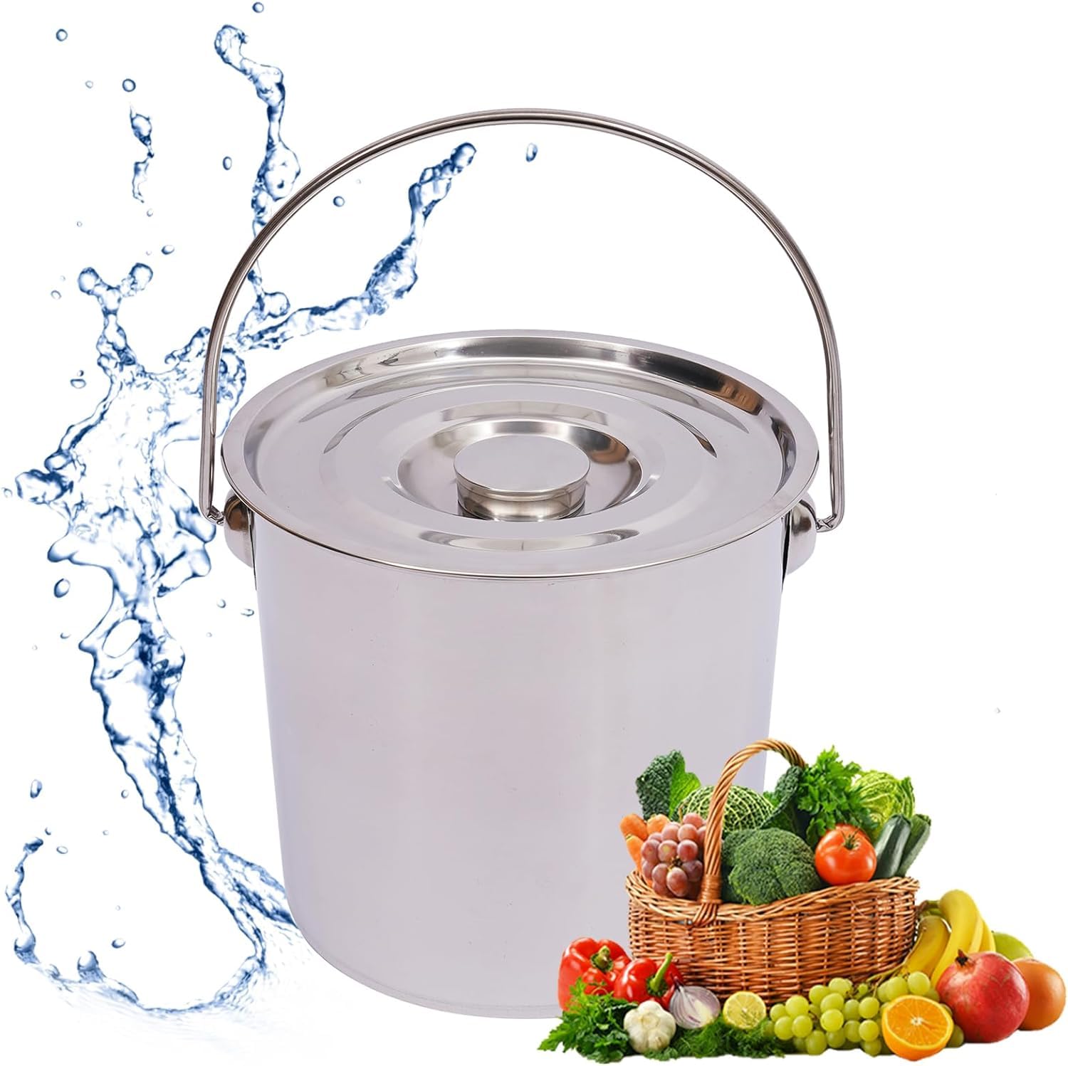 Amazon.com: 304 Stainless Steel Bucket with Lid - Stainless Steel ...