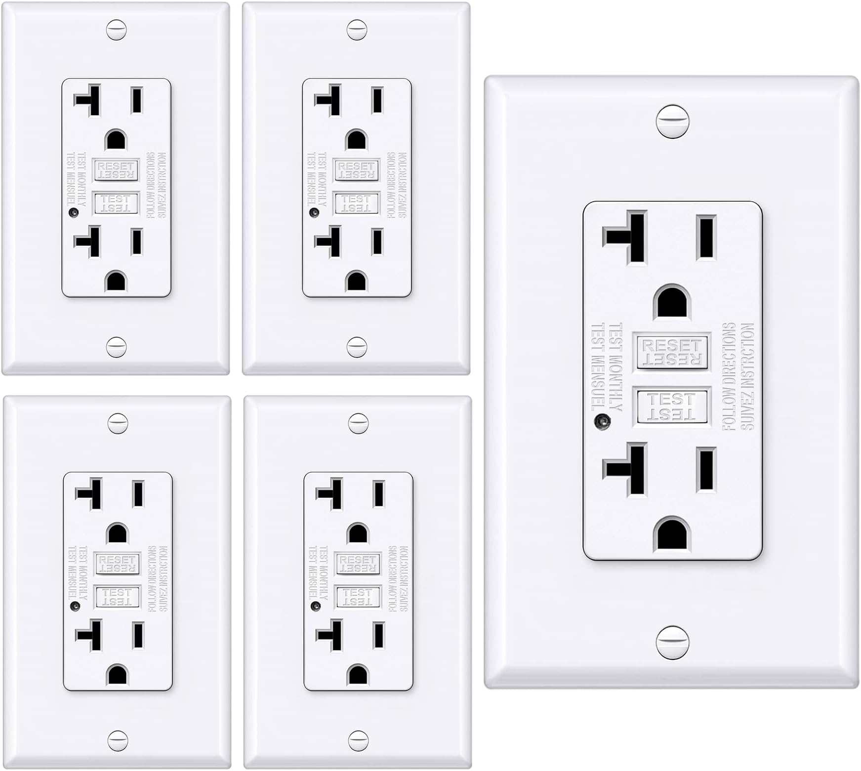 [5 Pack] BESTTEN 20 Amp GFCI Outlet, Tamper-Resistant GFI Receptacle ...