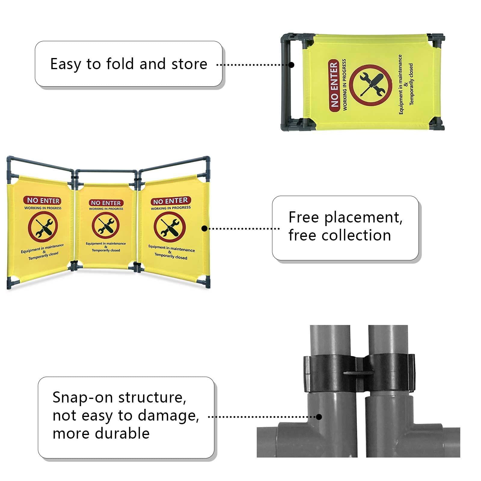 3 Panels Safety Engineering Repairs Caution Barricade 3.2 FT Foldable ...