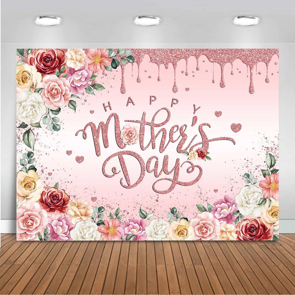 Amazon.com : Mocsicka 7x5ft Mothers Day Backdrop Pink Floral Happy Mothers Day Banner Backdrop I ...