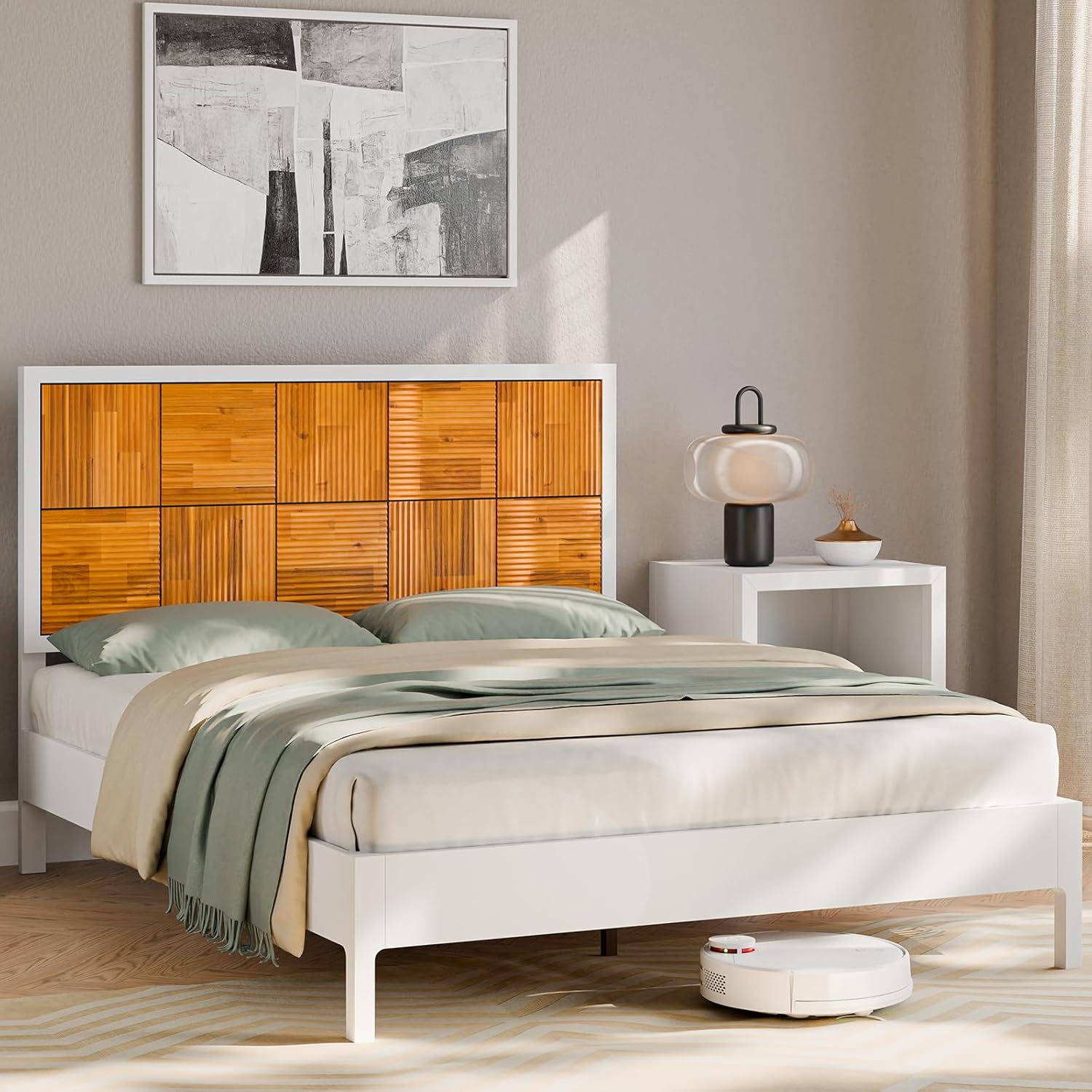 Amazon.com: Bme Madia Bed Frame, Mid Century Queen Bed Frame and ...