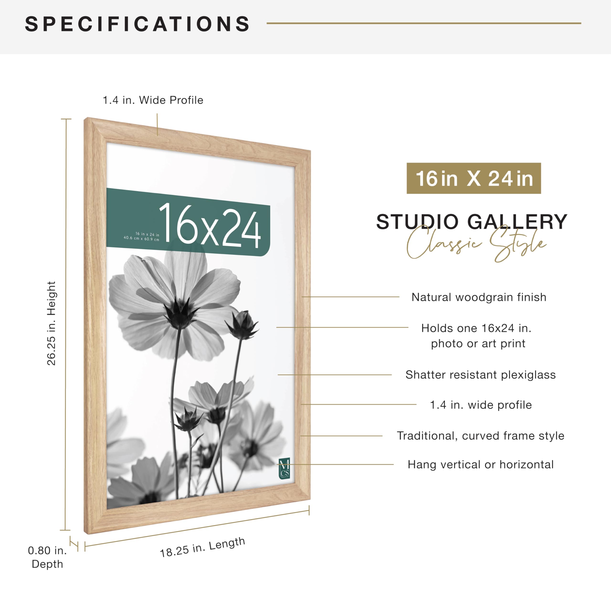 Snapklik.com : MCS Studio Gallery Classic 16x24 Poster Frame Natural ...