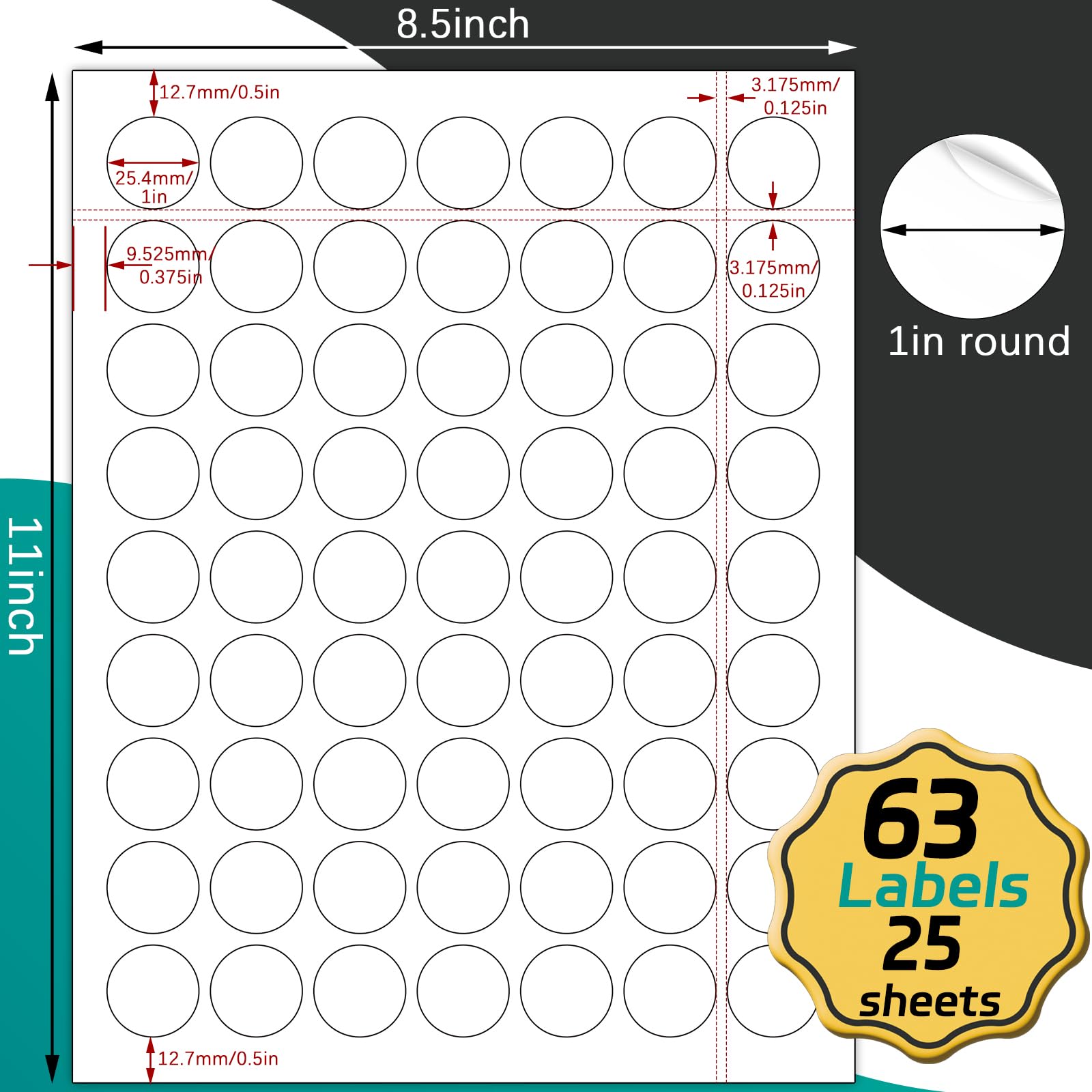 Snapklik.com : Colemoly Sticker Labels 1" Round 63-UP For Laser ...