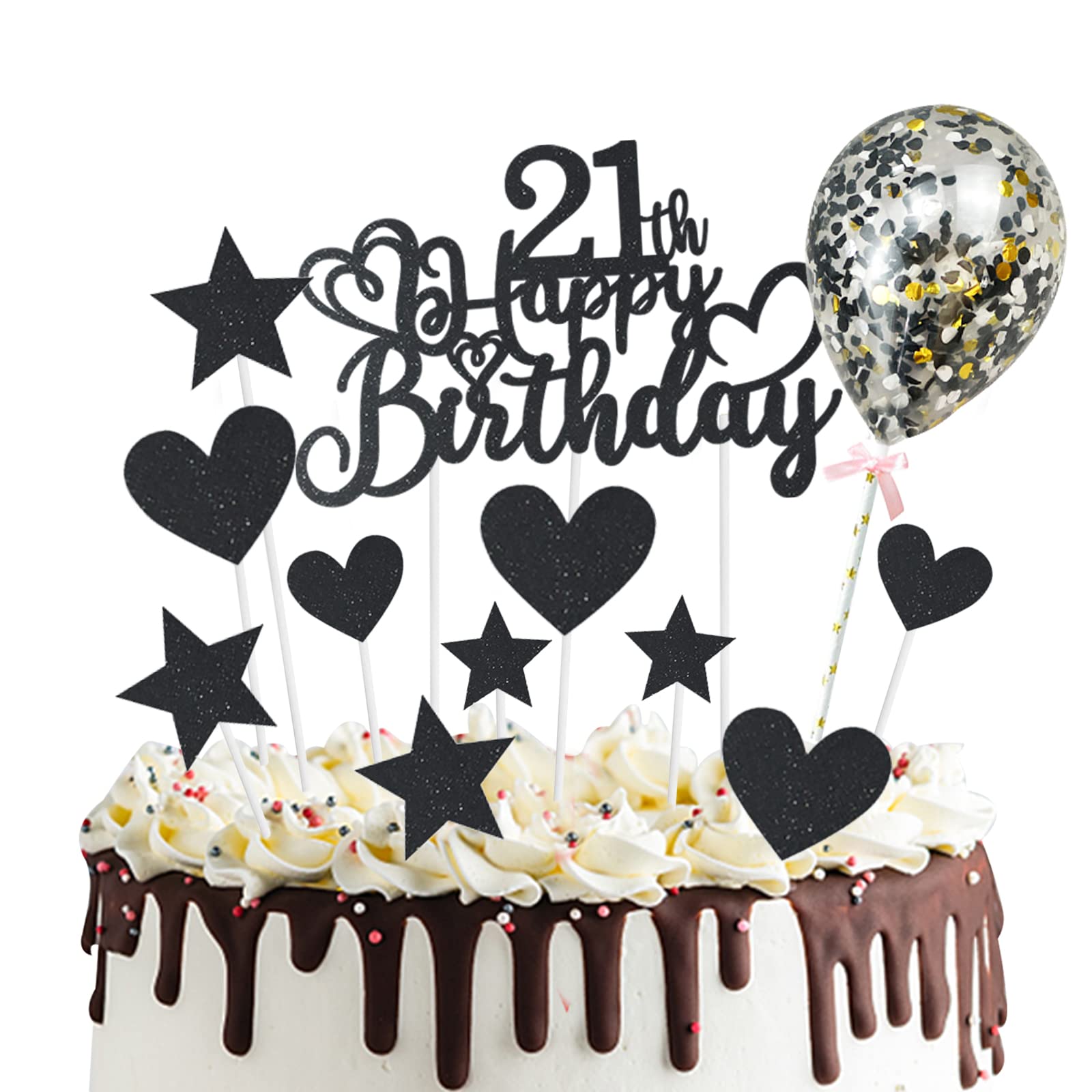 Happy 21st Birthday Cake Topper Black 21st Birthday Decoration Cake ...