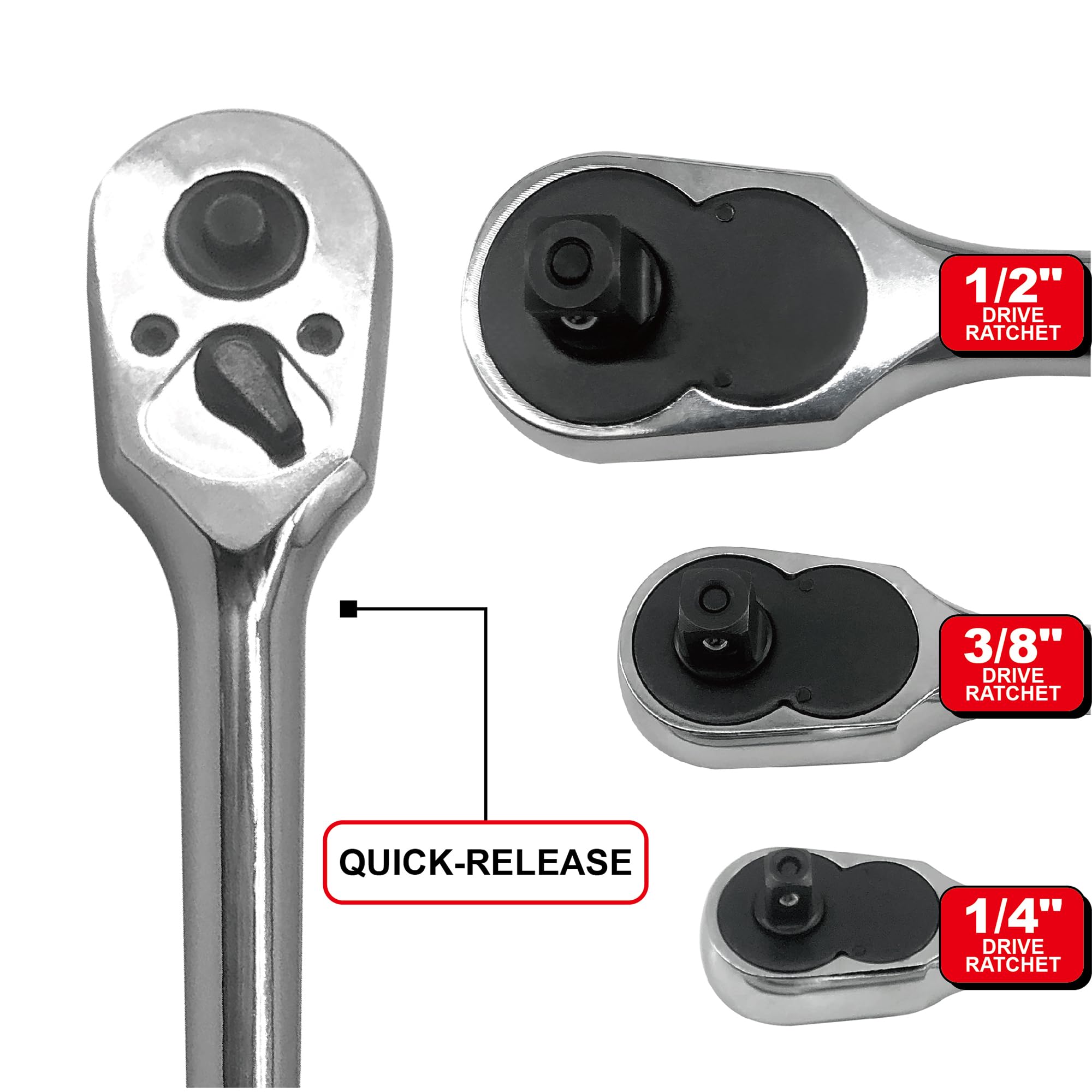 Snapklik.com : MacWork 3-Piece 72T Ratchet Set, 1/4", 3/8" & 1/2" Drive ...