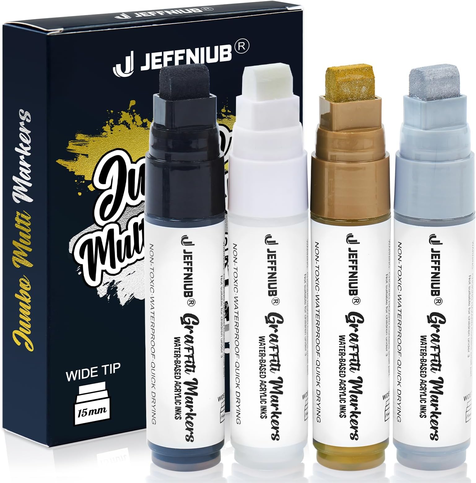 JEFFNIUB Acrylic Paint Pen Thick White/Black/Silver/Gold Jumbo Acrylic ...