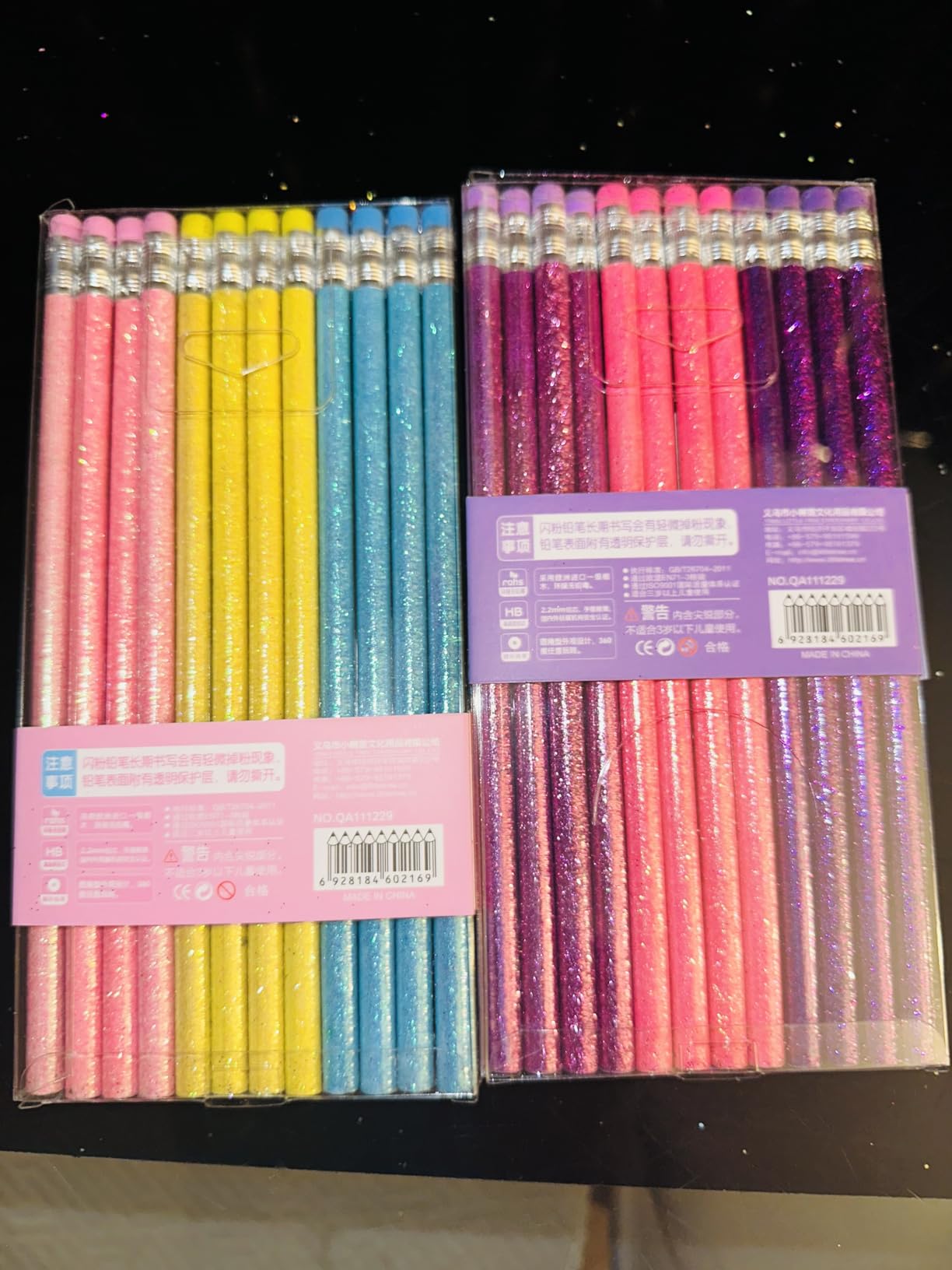 PinkSheep 24PCS Pencil Assortment, Bulk Wooden Glitter Colored Writing ...