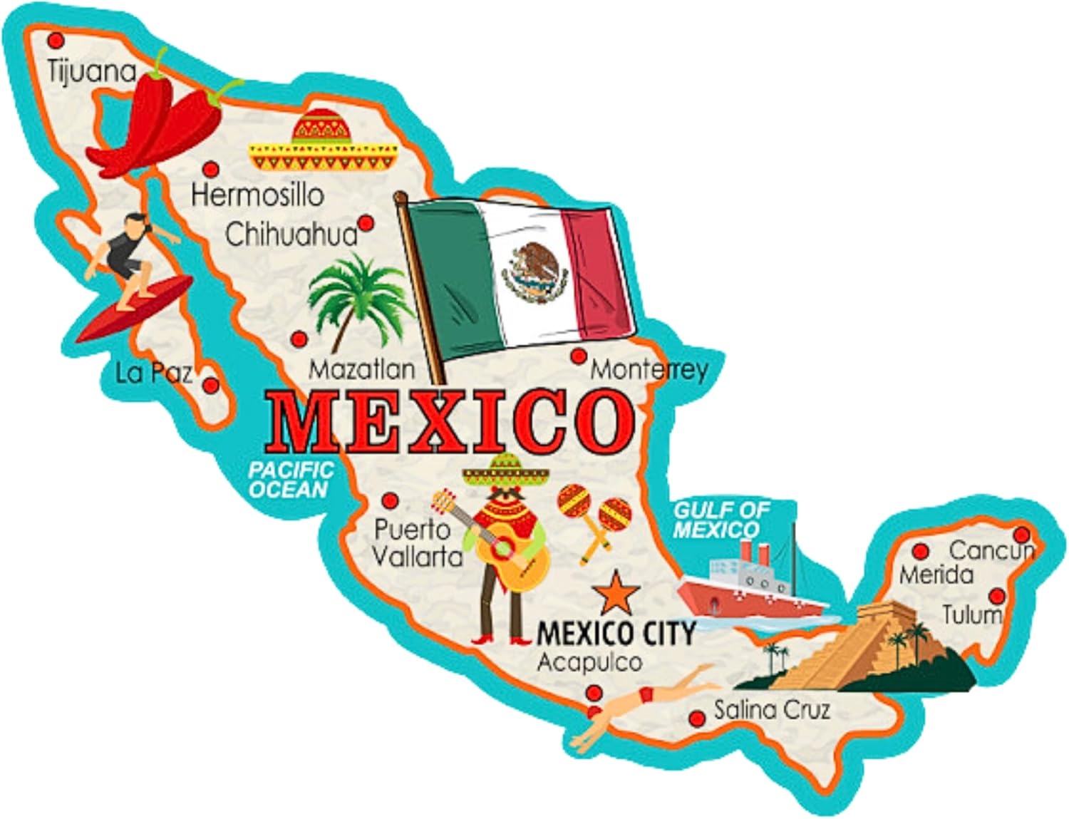 Amazon.com: Mexico Country Souvenir Magnet, Collectible Map Magnetic ...