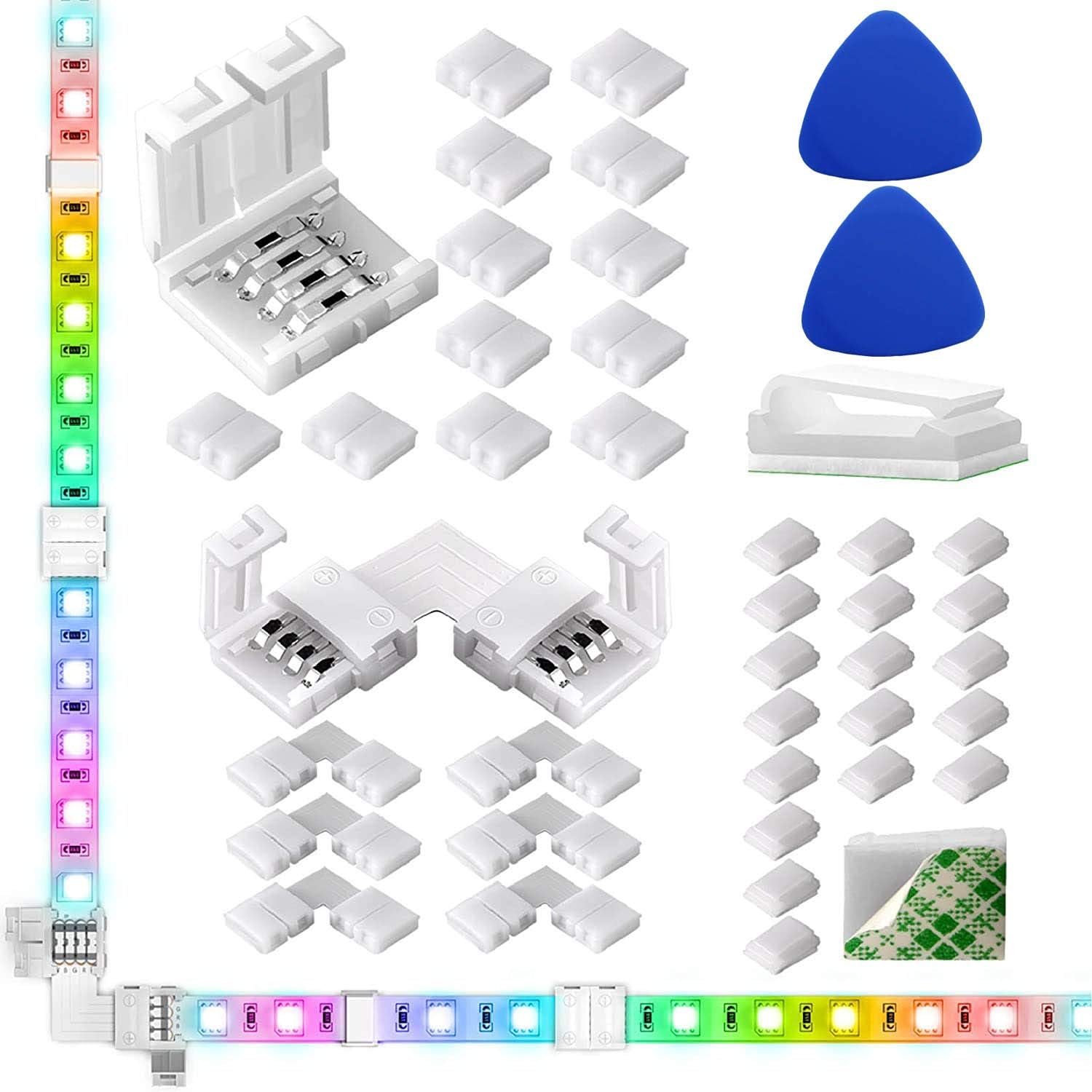 LED Light Strip Connectors, 10mm Unwired 4 Pin RGB LED Lights Connector ...