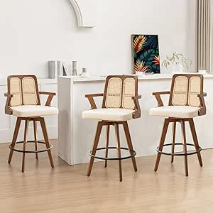 Amazon.com: Set of 3 Mid Century Counter Stools - 27 inch Rattan Swivel Counter stools with ...