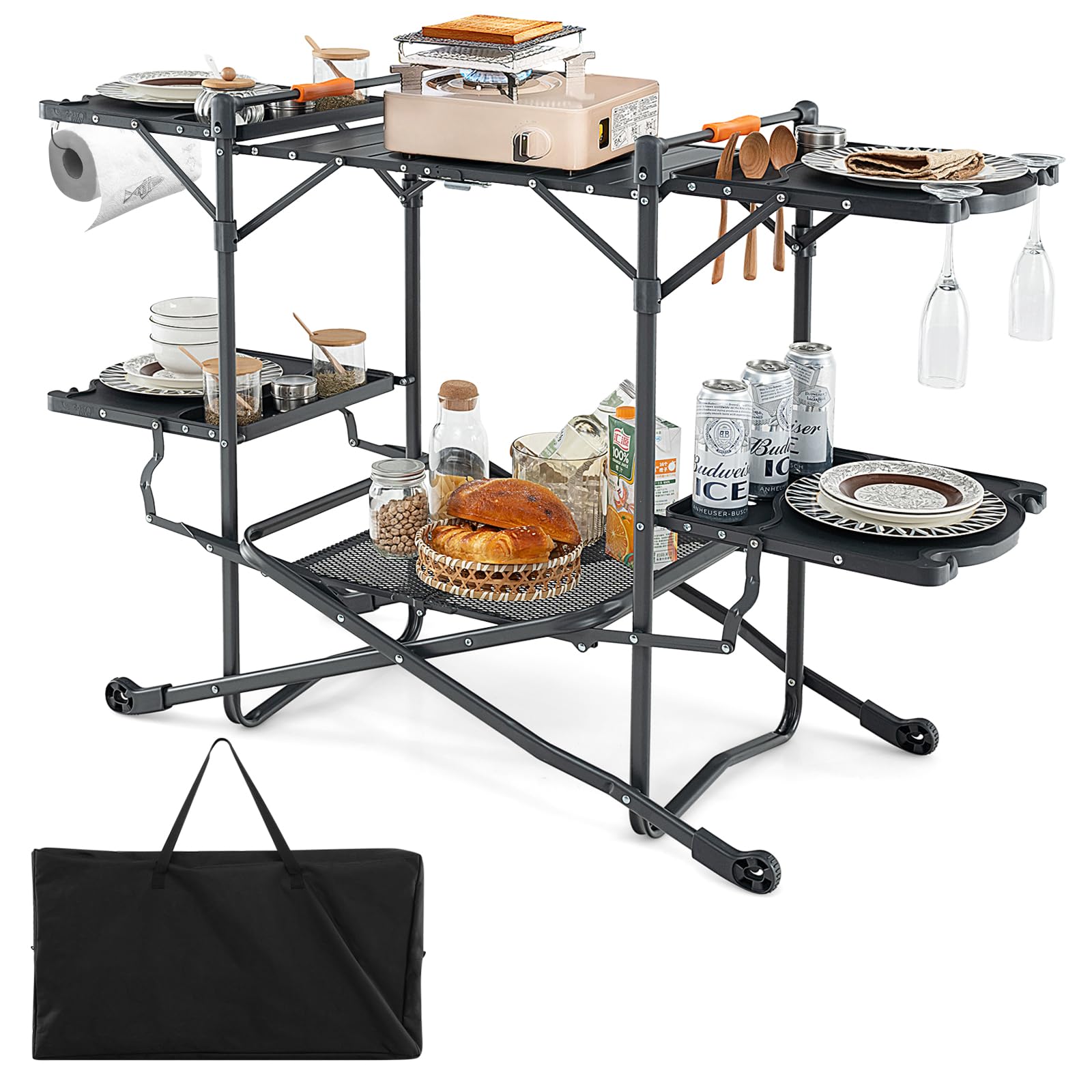Amazon.com: Goplus Camping Cooking Table, Outdoor Grill Table, Folding ...