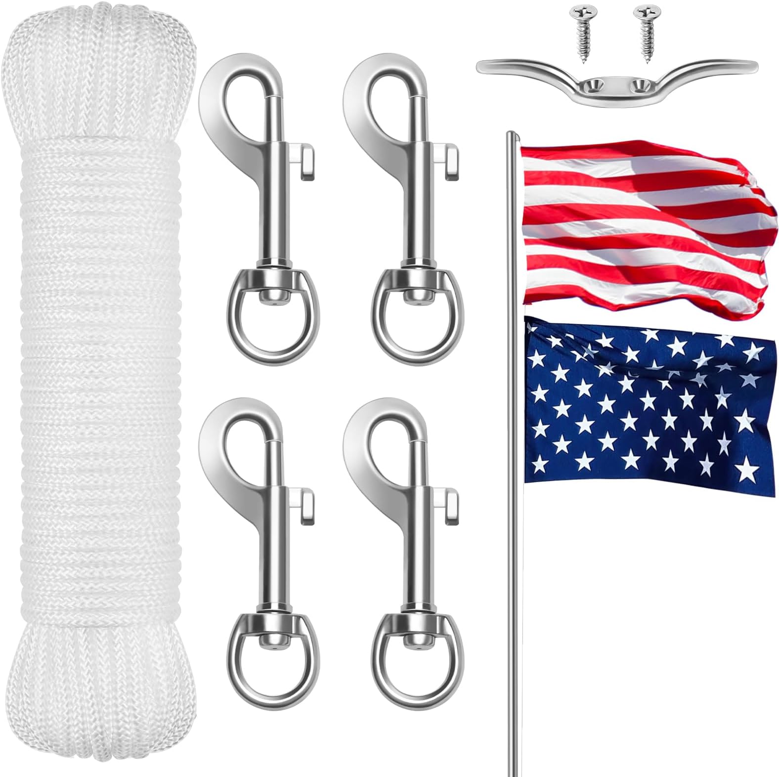 Amazon.com : Huouo 50 FT Flagpole Halyard Rope + 2 Pcs 3.5" Flag Swivel ...