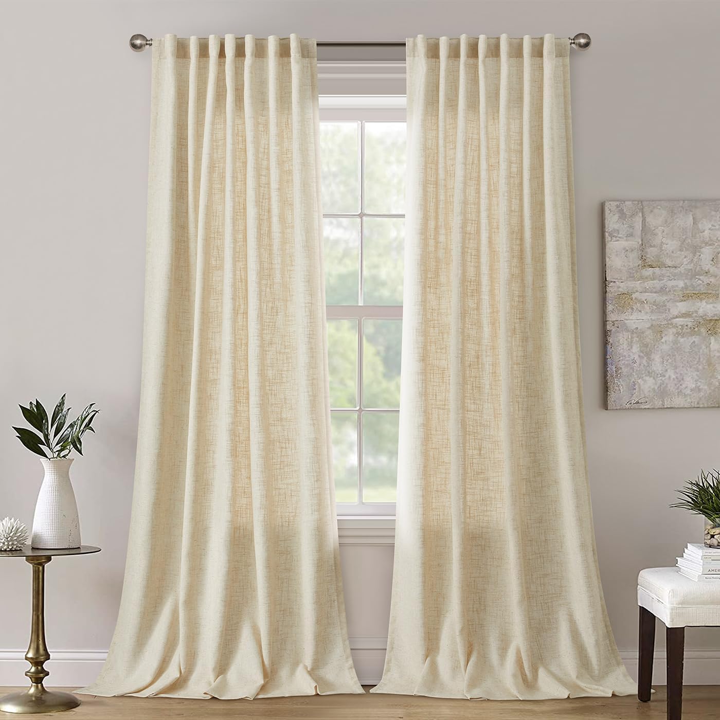 Amazon.com: HIGHSEASON Natural Linen Sheer Curtains 63 inches Long ...