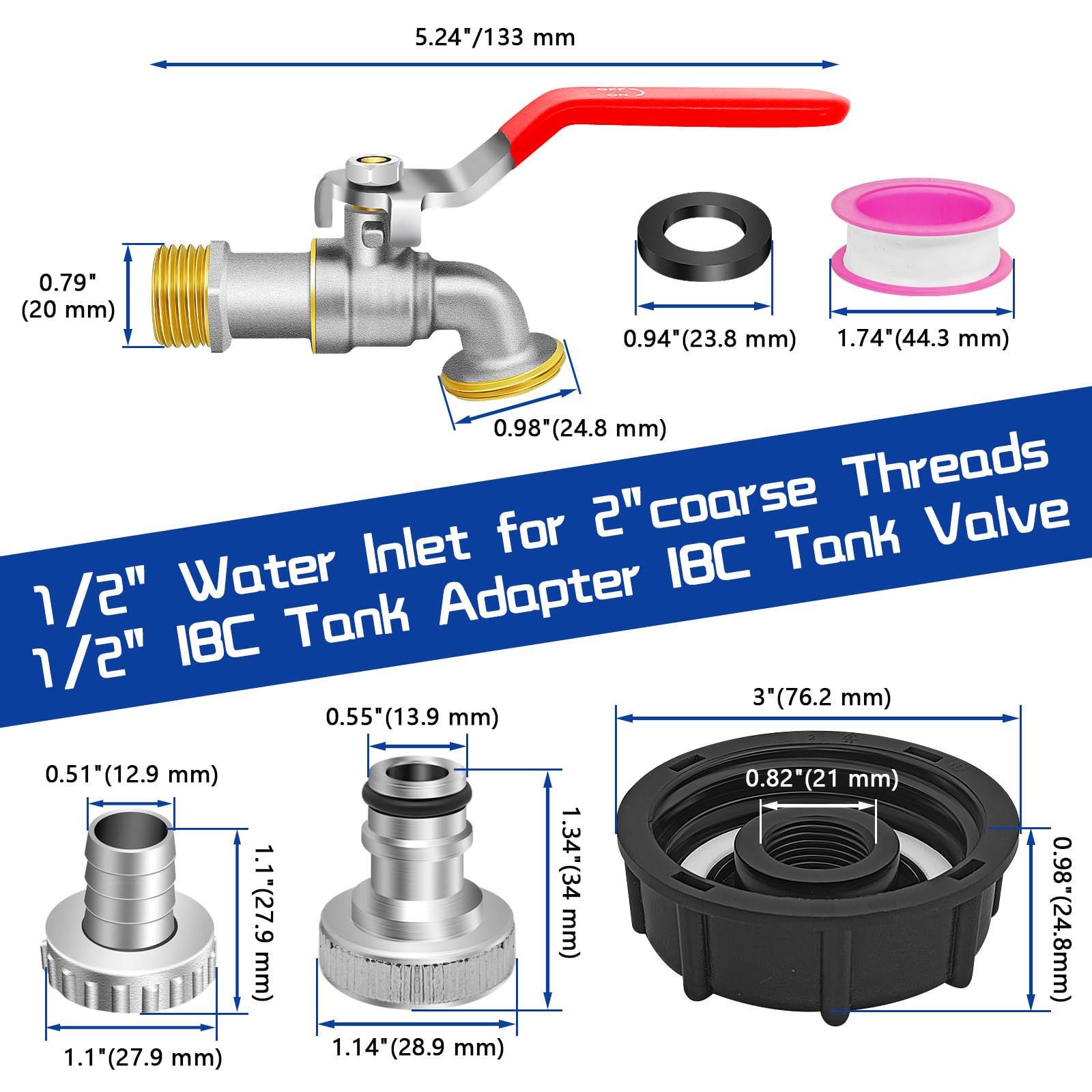 1/2″Brass IBC Tank Fittings,Leakproof IBC Tank Adapter, Detachable IBC ...