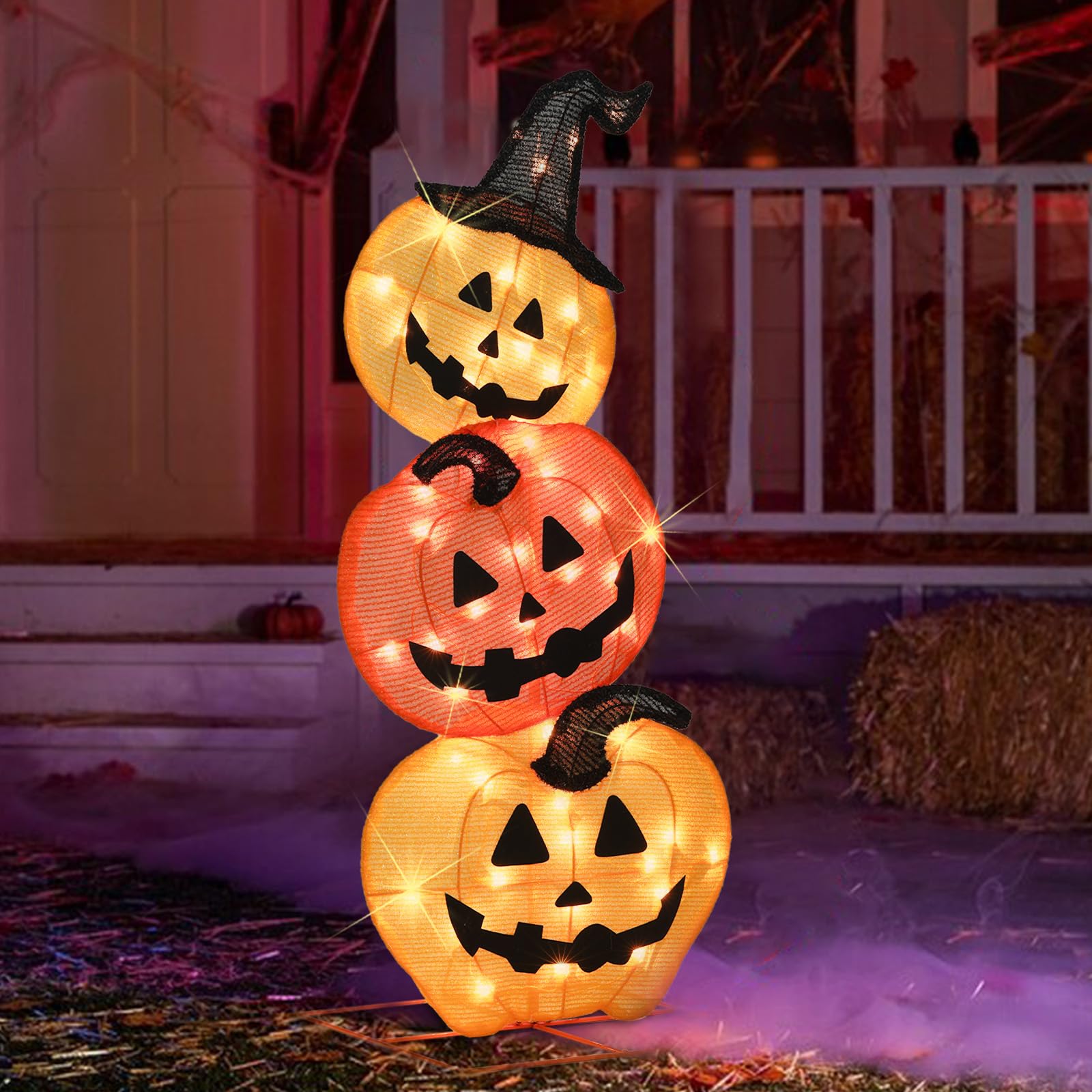 Amazon.com: Halloween Lighted Stacked Pumpkins Decoration, Pre-Lit with ...