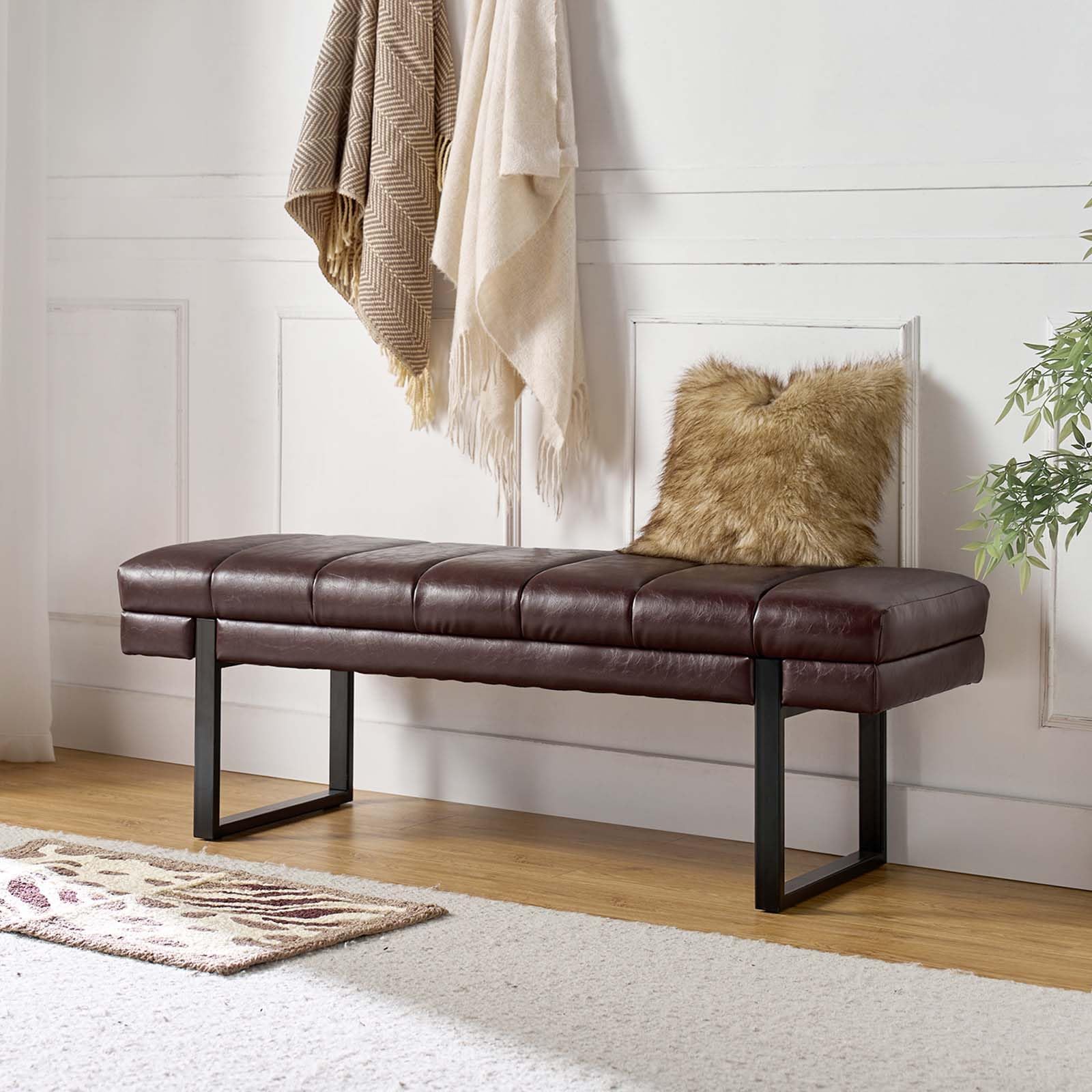 Amazon.com: HULALA HOME 53" Button Tufted Ottoman Bench Faux Leather ...
