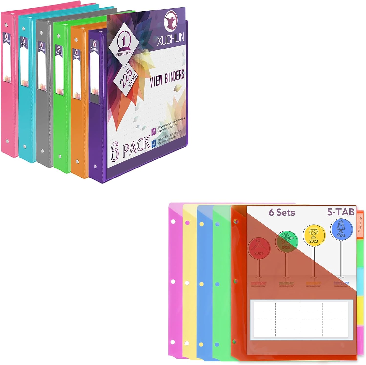 Amazon.com : Multicolor 3-Ring Binders & Colorful Binder Dividers with ...