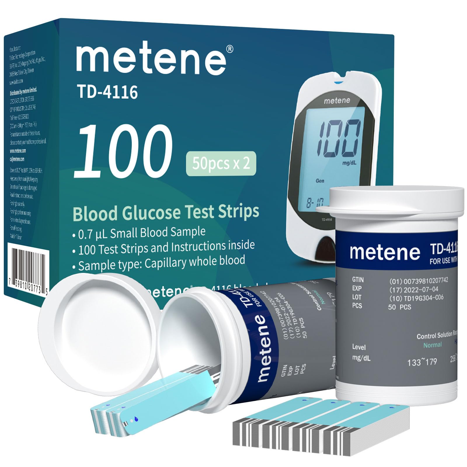 Amazon.com: Metene TD-4116 Blood Glucose Test Strips, 100 Count Blood ...