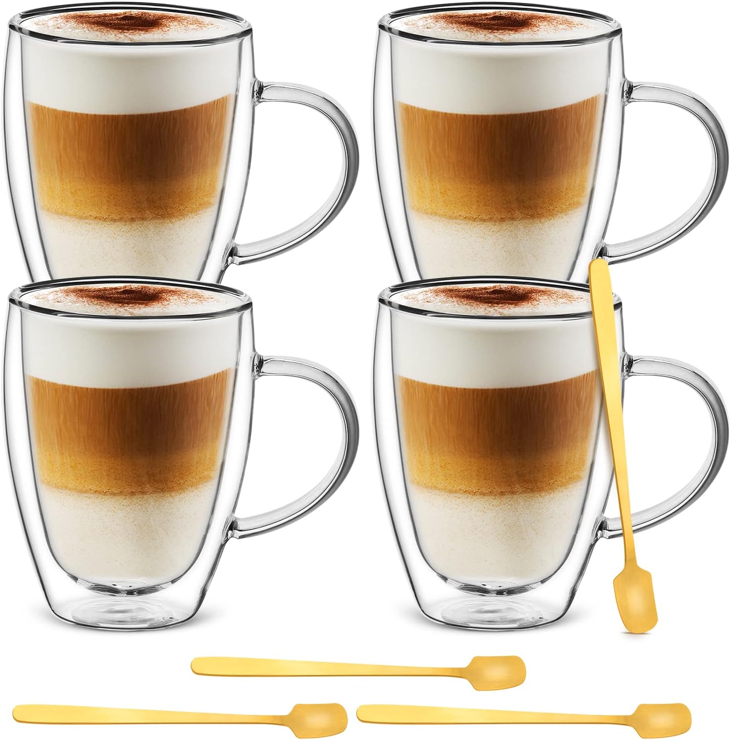 Amazon.com: Cappuccino Glass Mugs (Set of 4) 12 Ounce Double Walled ...