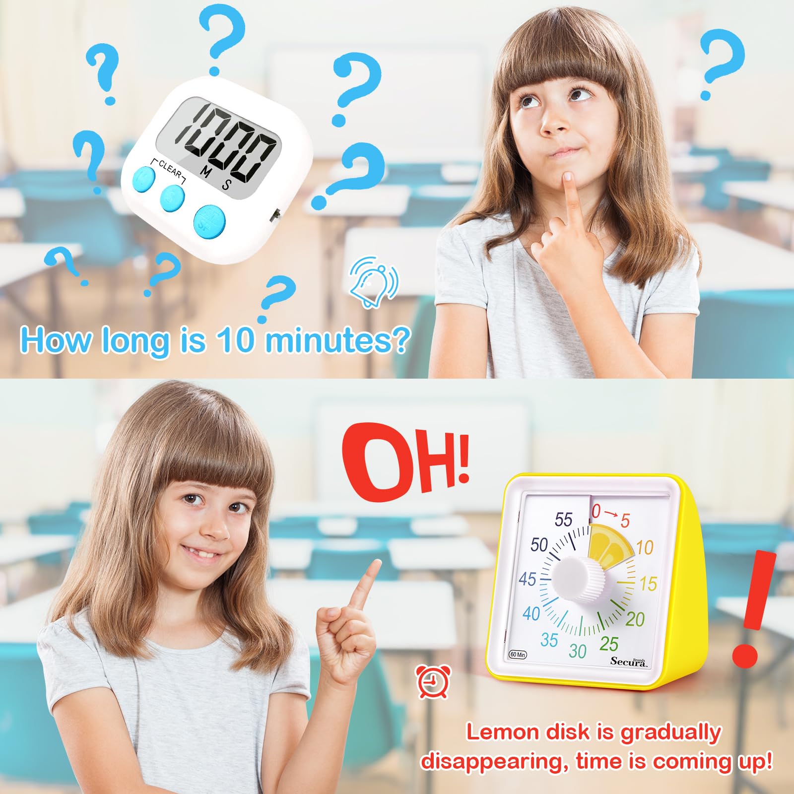 Secura Brands 60-Minute Visual Timer, Timer for Kids, Classroom Timer ...