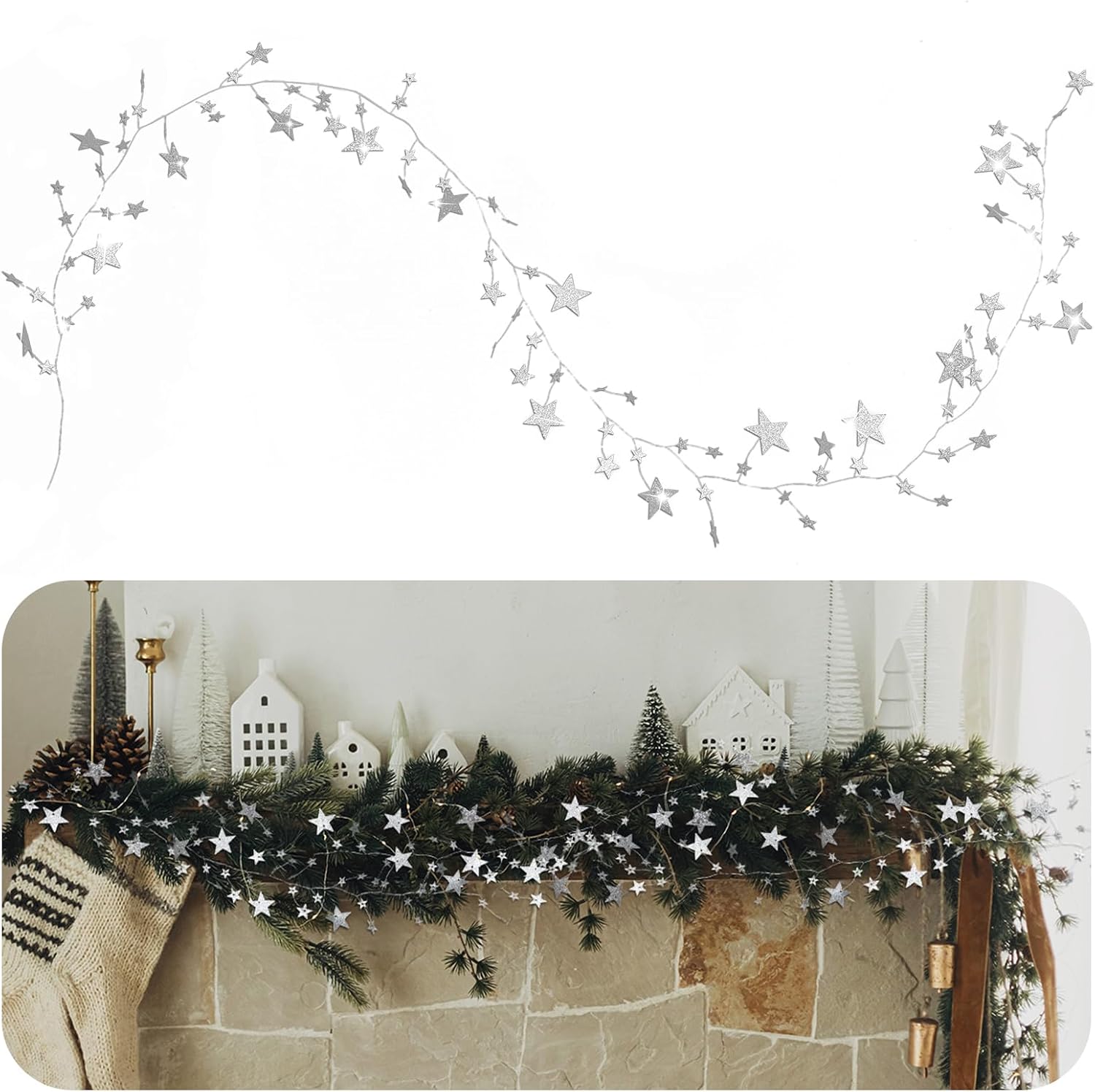 Amazon.com: Jutom Glitter Star Garland Banner Christmas Party ...