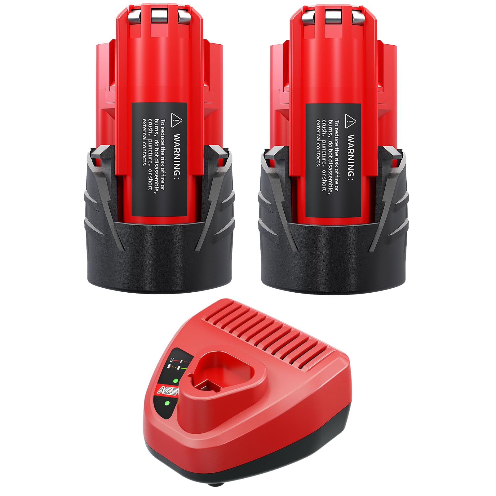 2PCS 12V M12 Replacement Battery and Charger Kit for Milwaukee M12 XC ...