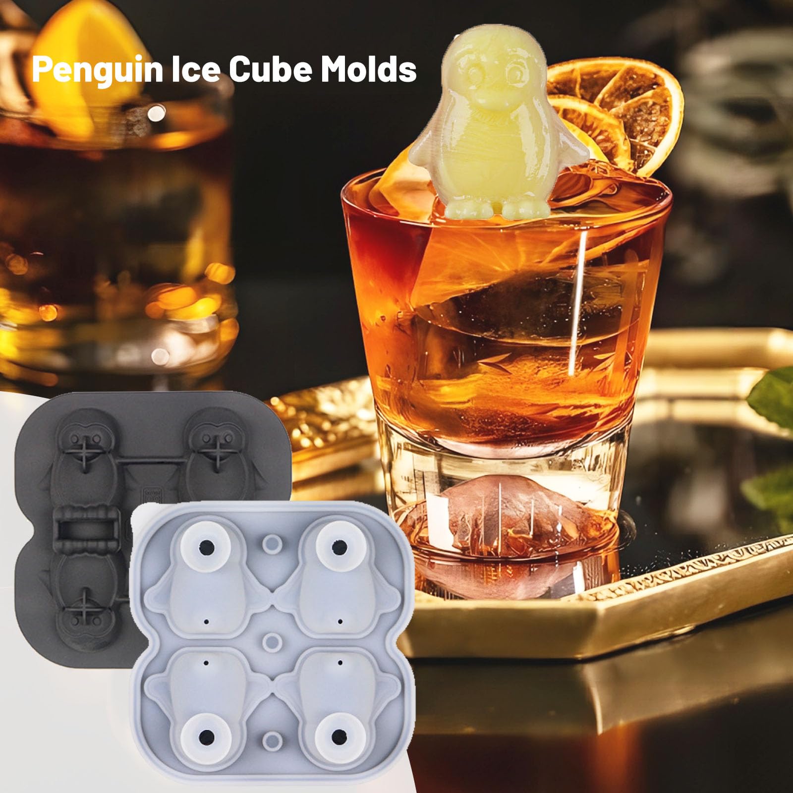 Animal Ice Cube Molds 2-Pack Silicone Ice Cube Molds - Penguin & Bear ...