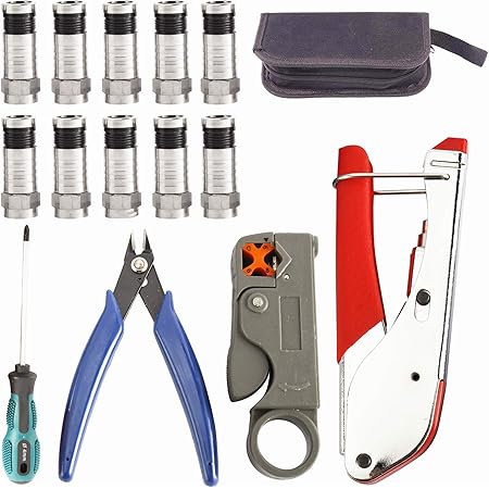 TLS.eagle Coax Cable Crimper Coaxial Compression Tool Kit Adjustable Wire Stripper with F RG6 ...