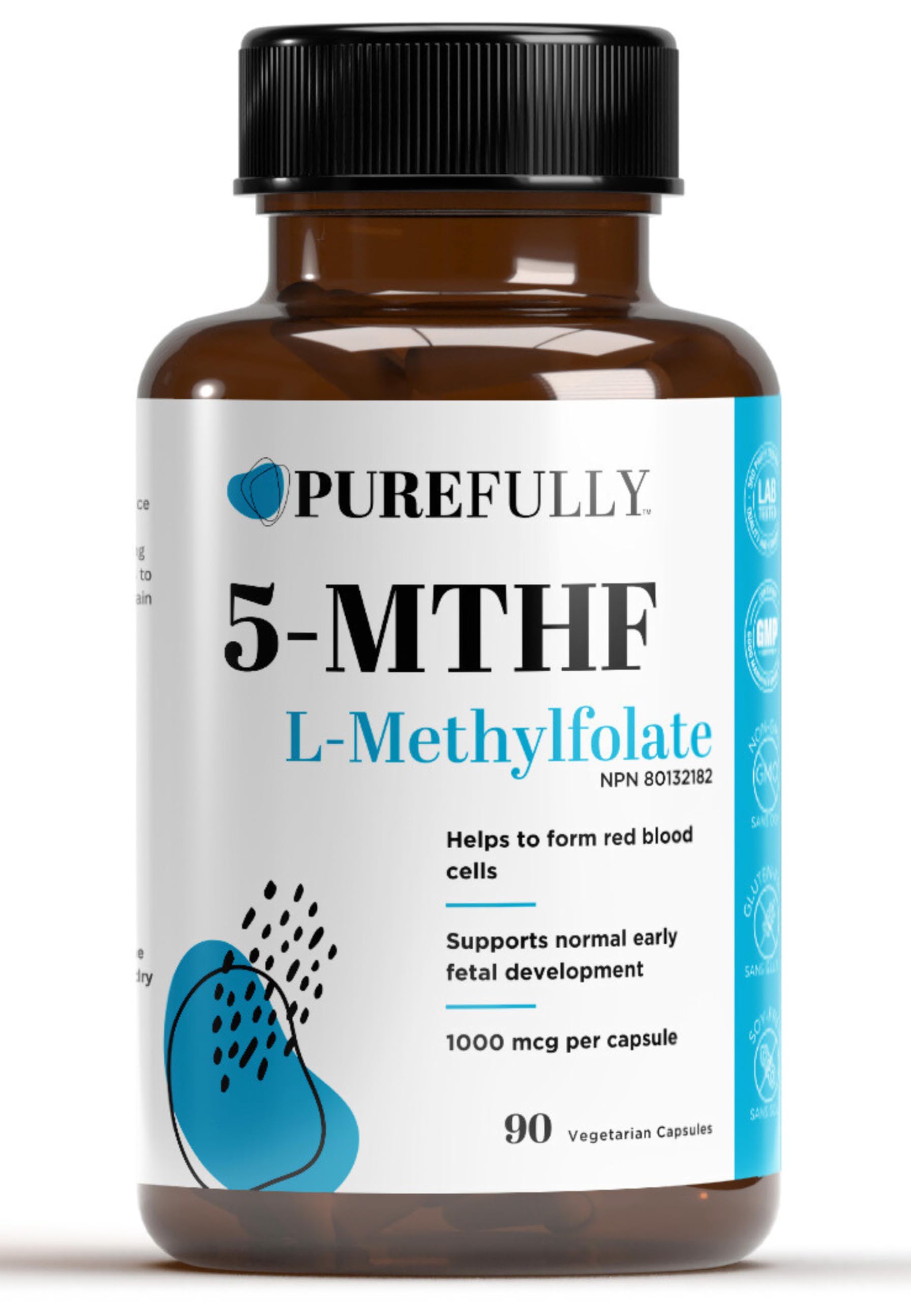 PUREFULLY 5-MTHF 1000mcg, 90 Capsules - L Methylfolate (Active Form of Vitamin B9 Folate ...