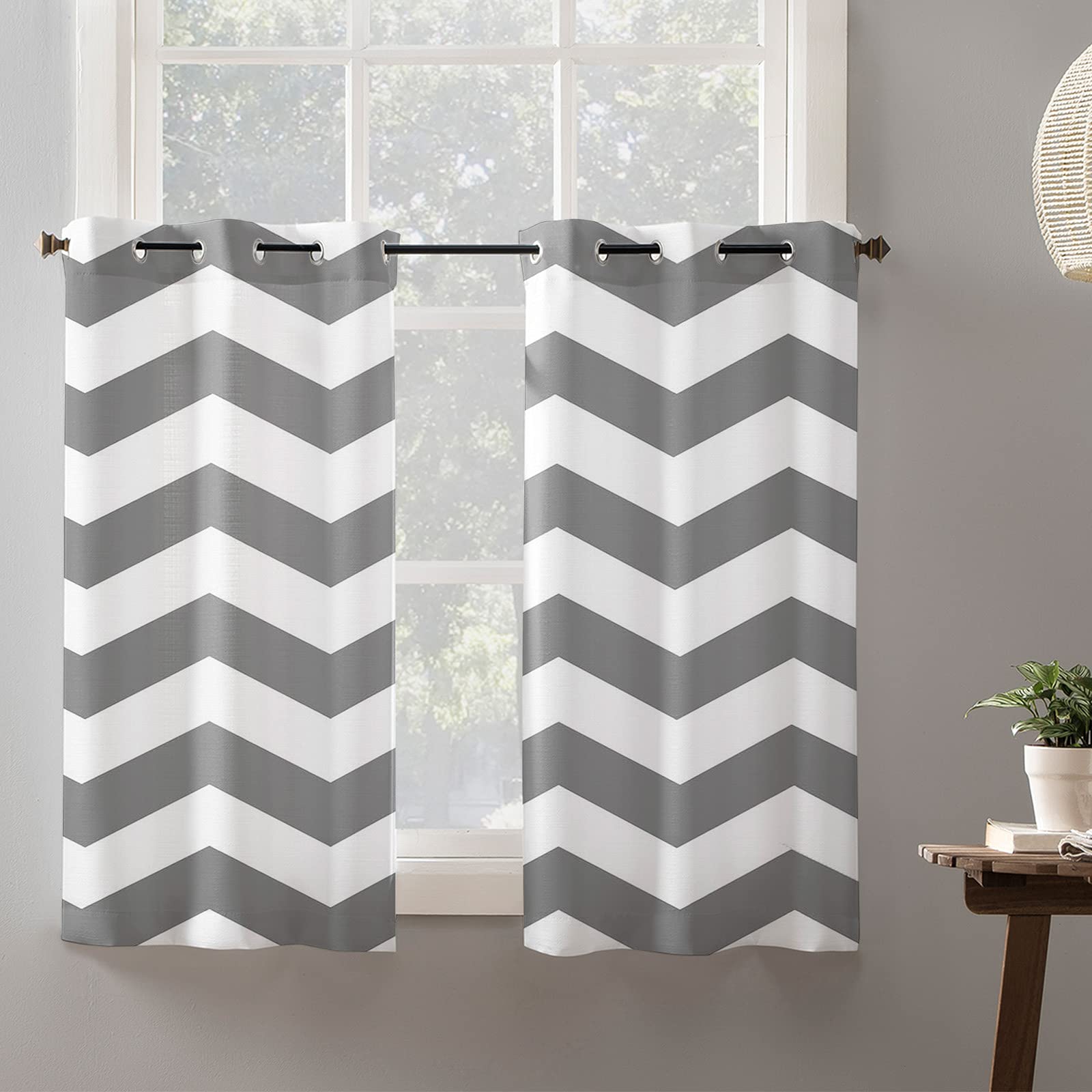 Grey Chevron Window Curtains